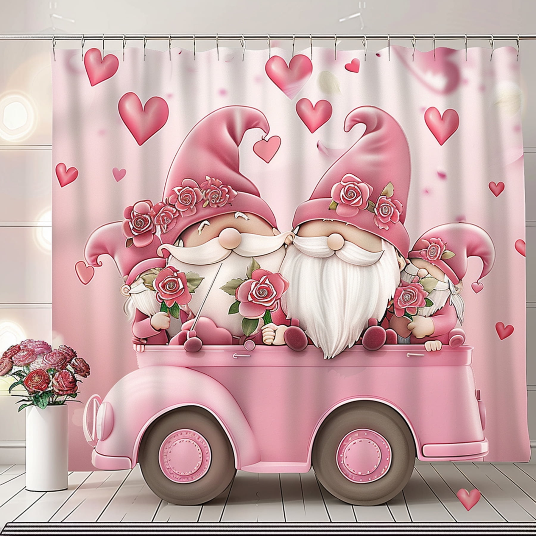 Valentine's Day Gnome Decor Set with Romantic Truck Hearts Flowers and ...