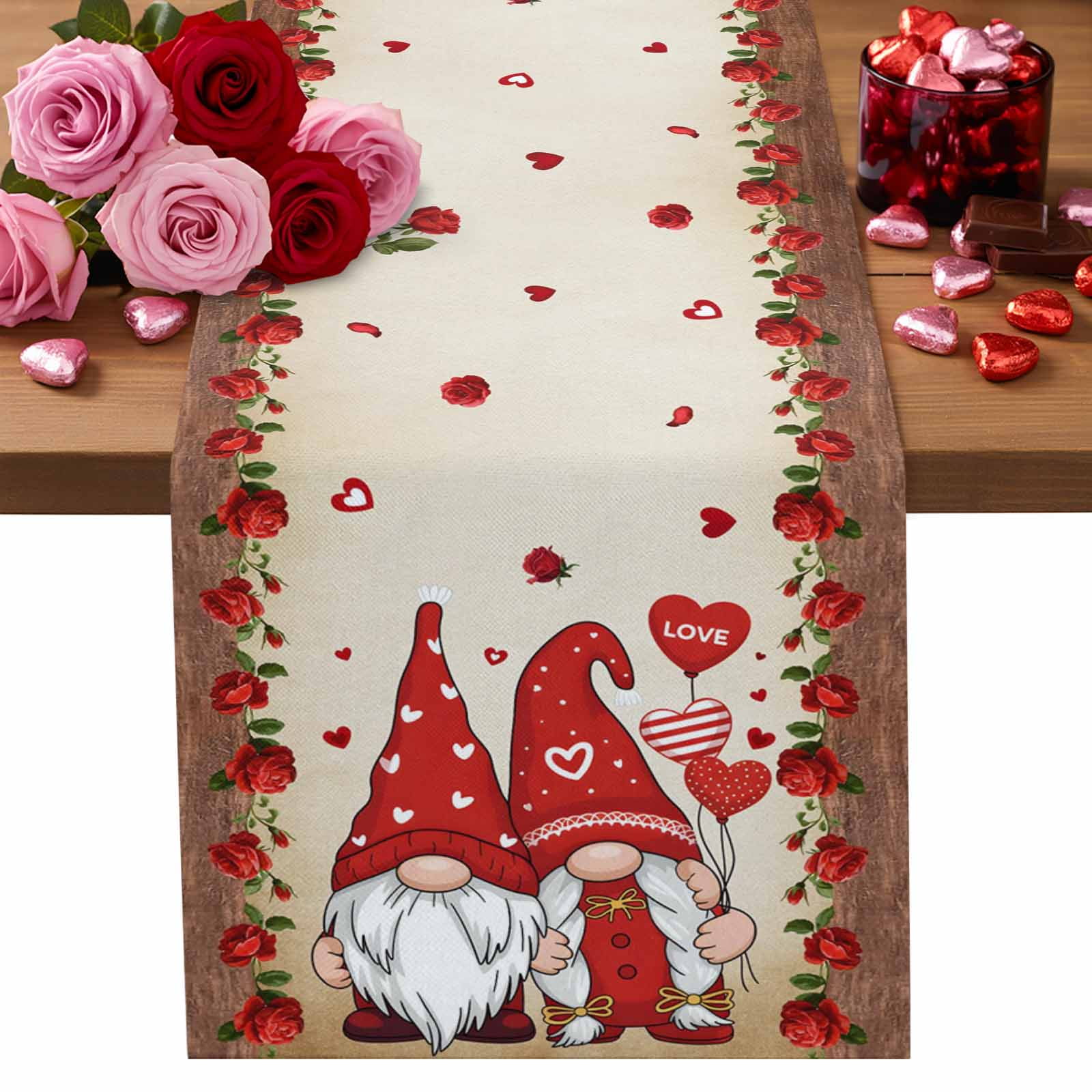 Valentine's Day Gnome Table Runner 13 x 90 Inch, Gnome Couple Vintage ...