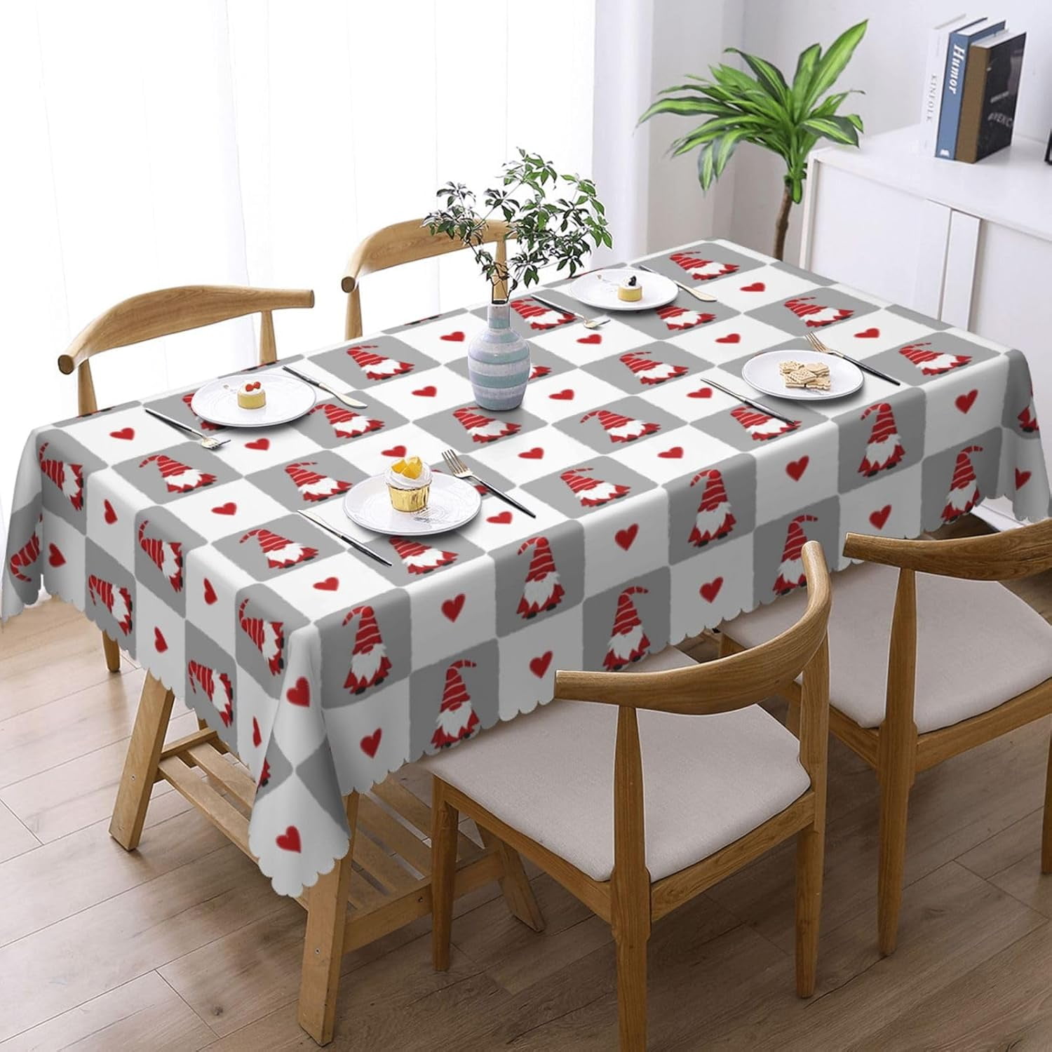 Valentine''s Day Gnome Tablecloth Romantic Love Heart Design Rectangle ...