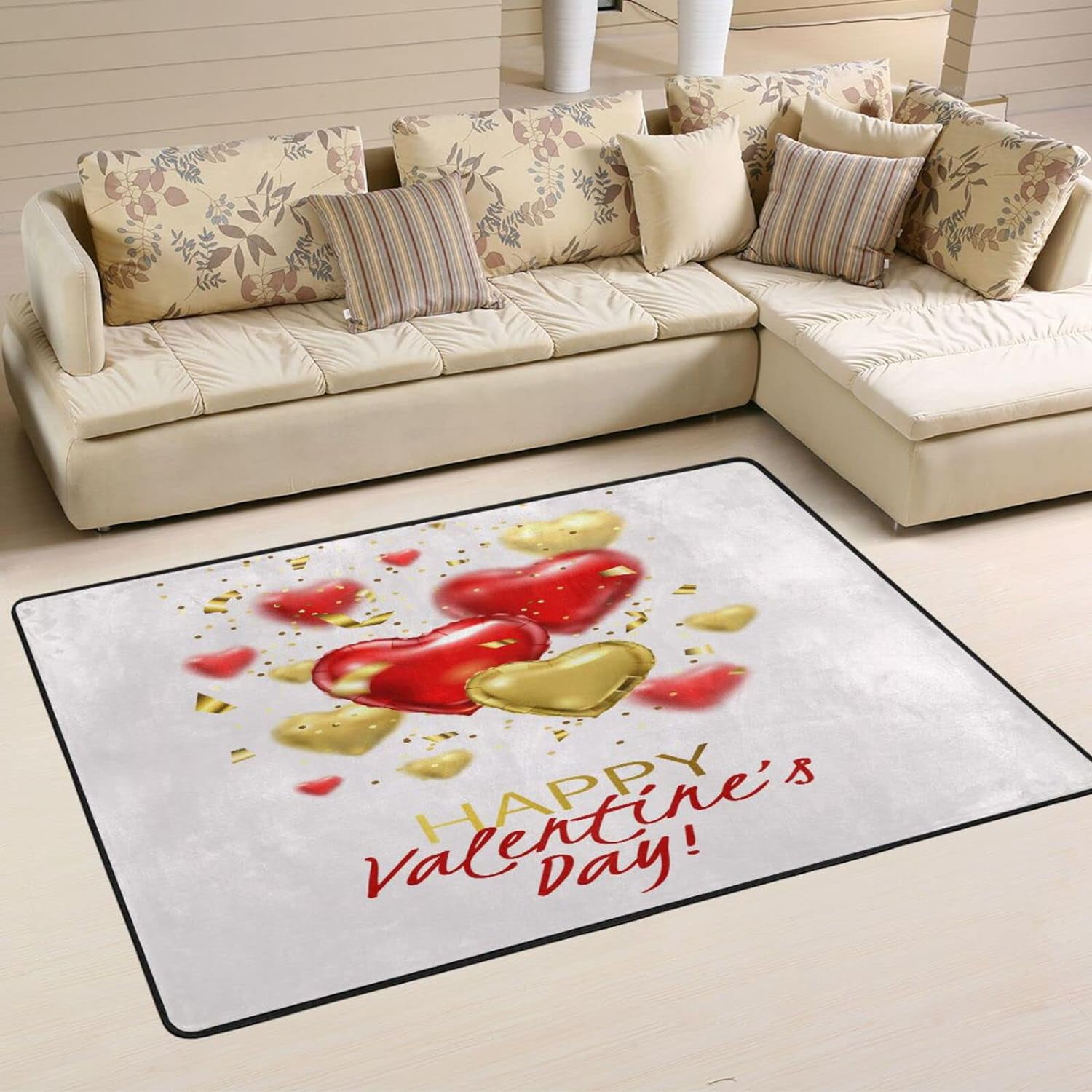 Valentine's Day Heart Balloon Non-Slip Area Rug 36"x24", Red Golden ...