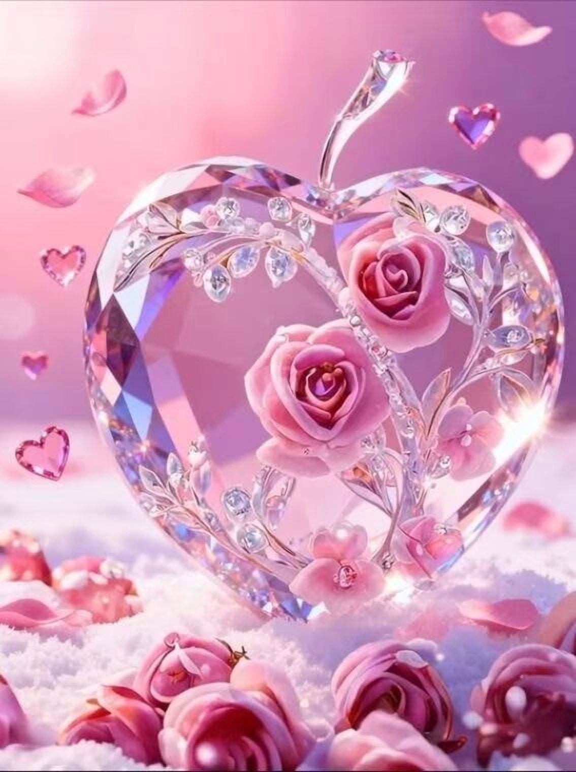 Valentine's Day Heart Diamond Art Kits for Adults - 5D Pink Rose ...