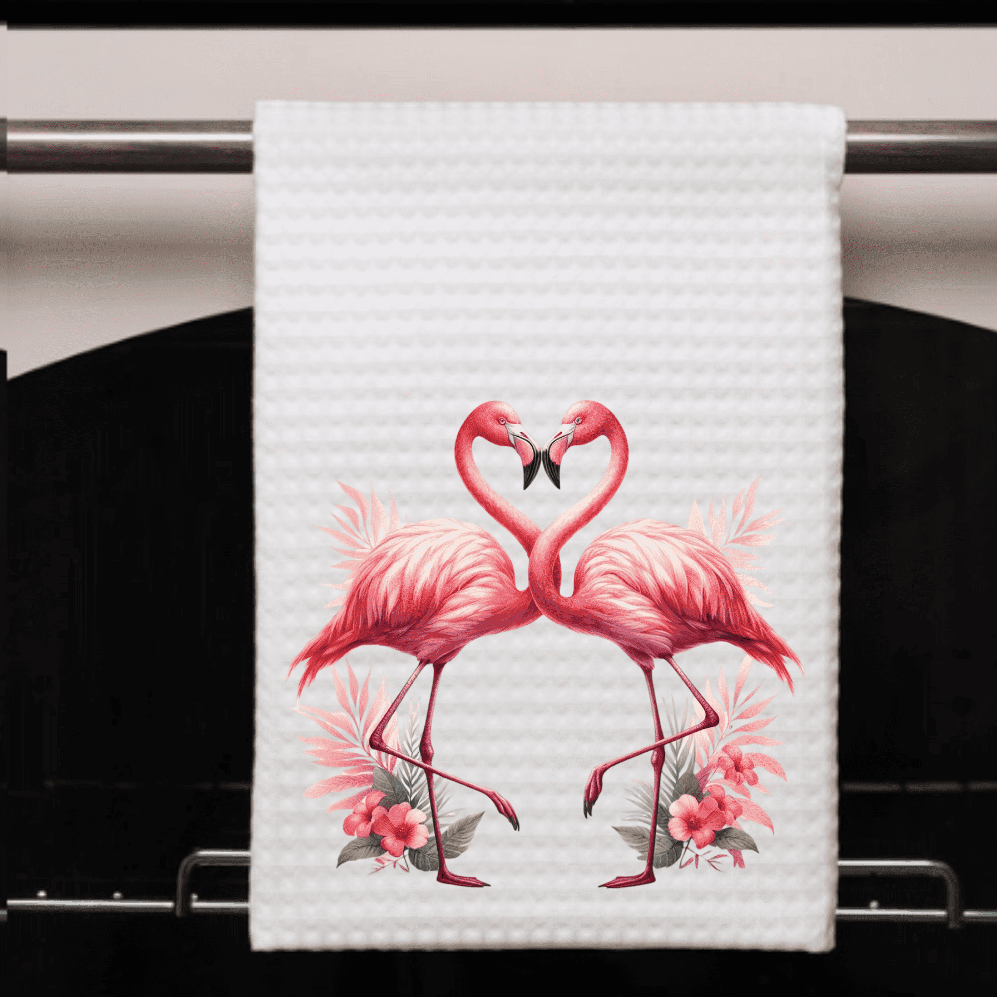 Valentine's Day Heart Flamingo Dish Towel Waffle Weave 16x24 Pink ...
