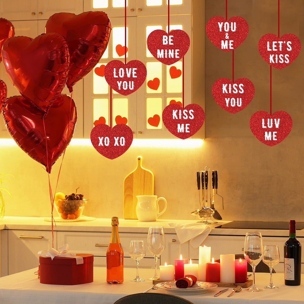 Valentine's Day Heart Hanging Decoration, 8pcs Red Hearts Ceiling ...