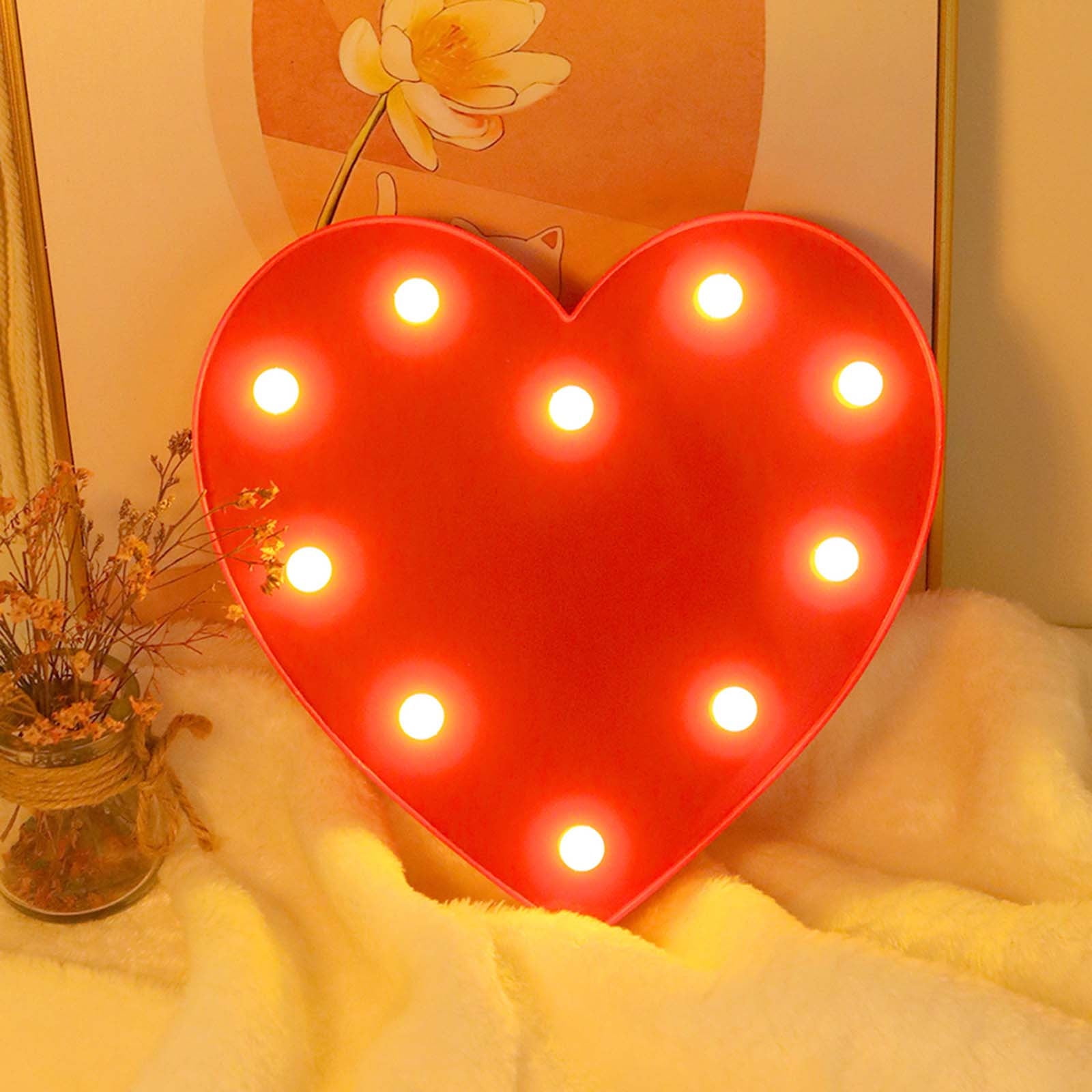 Valentine's Day Heart LED Light,Heart Shaped Night Lamp,Battery ...