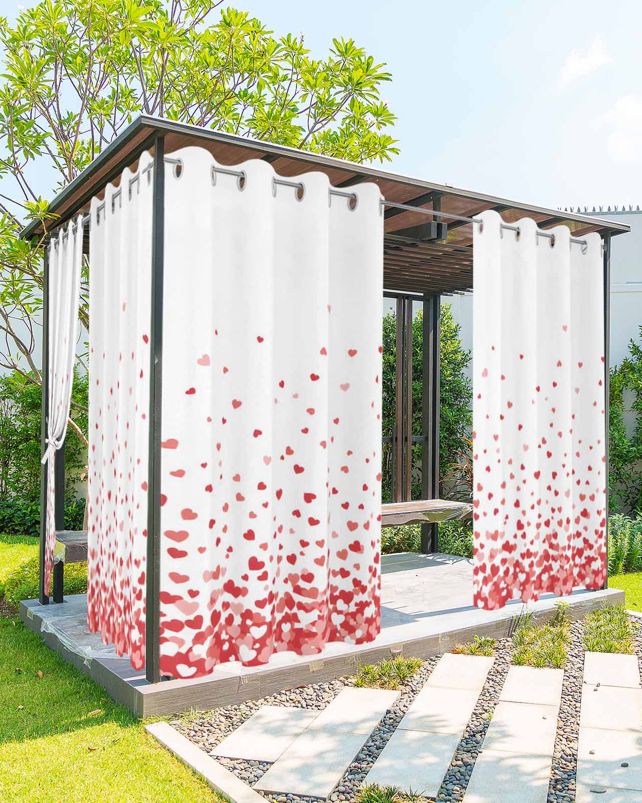 Valentine's Day Heart Outdoor Curtains for Patio, Romantic Pink Love ...