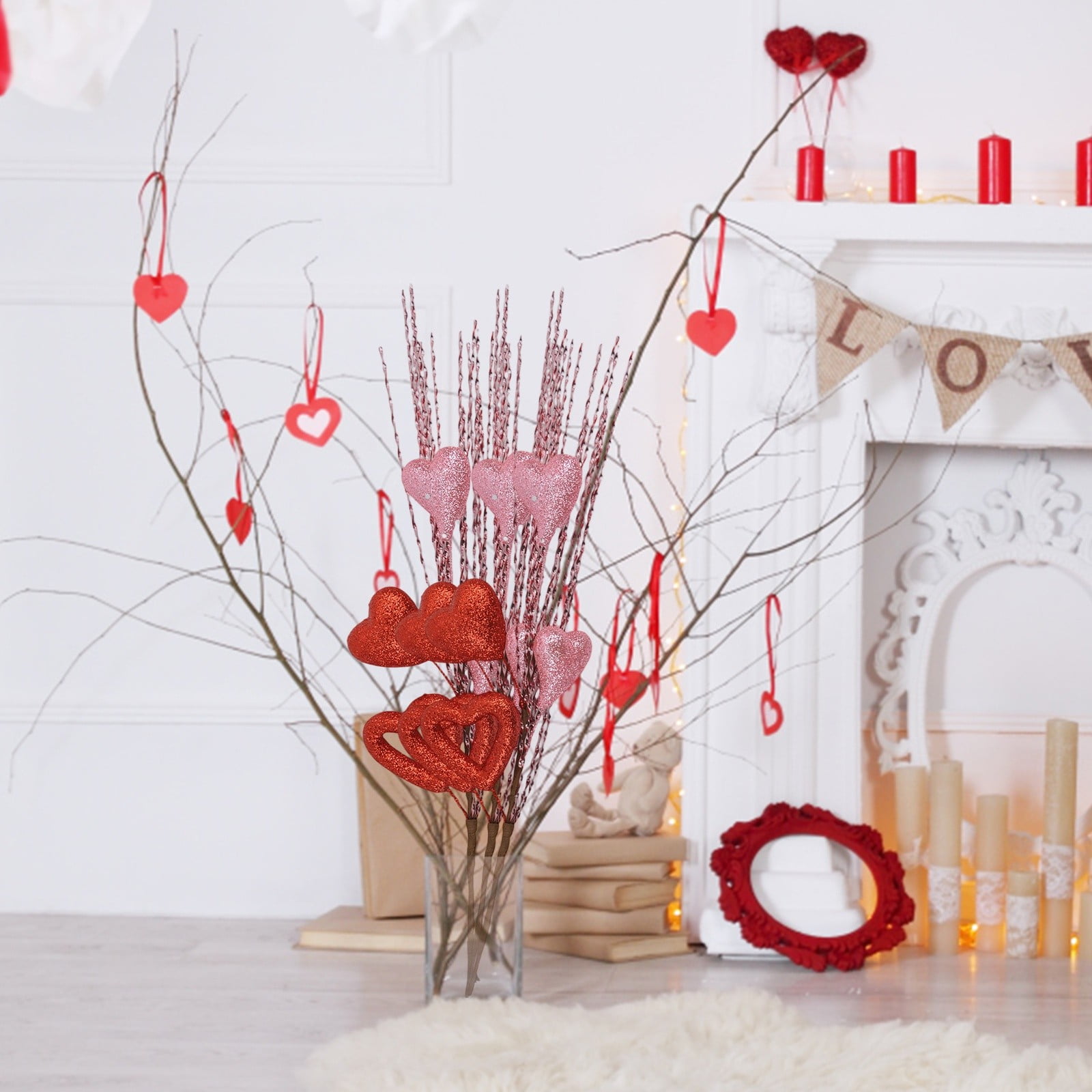 Valentine's Day Heart Picks Tree Topper Decorations for Tree Glitter ...