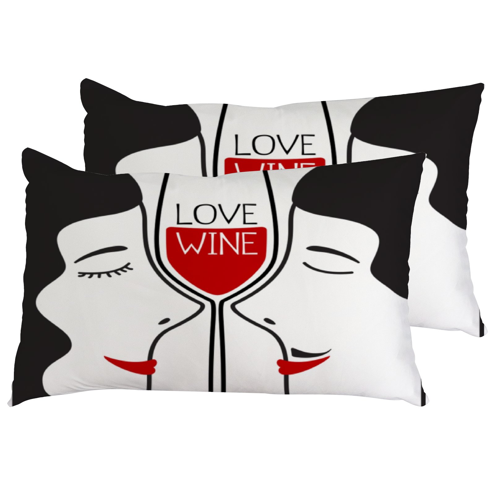 Valentine's Day Heart Pillow Covers with Couple Of Lovers Who Love Wine ...
