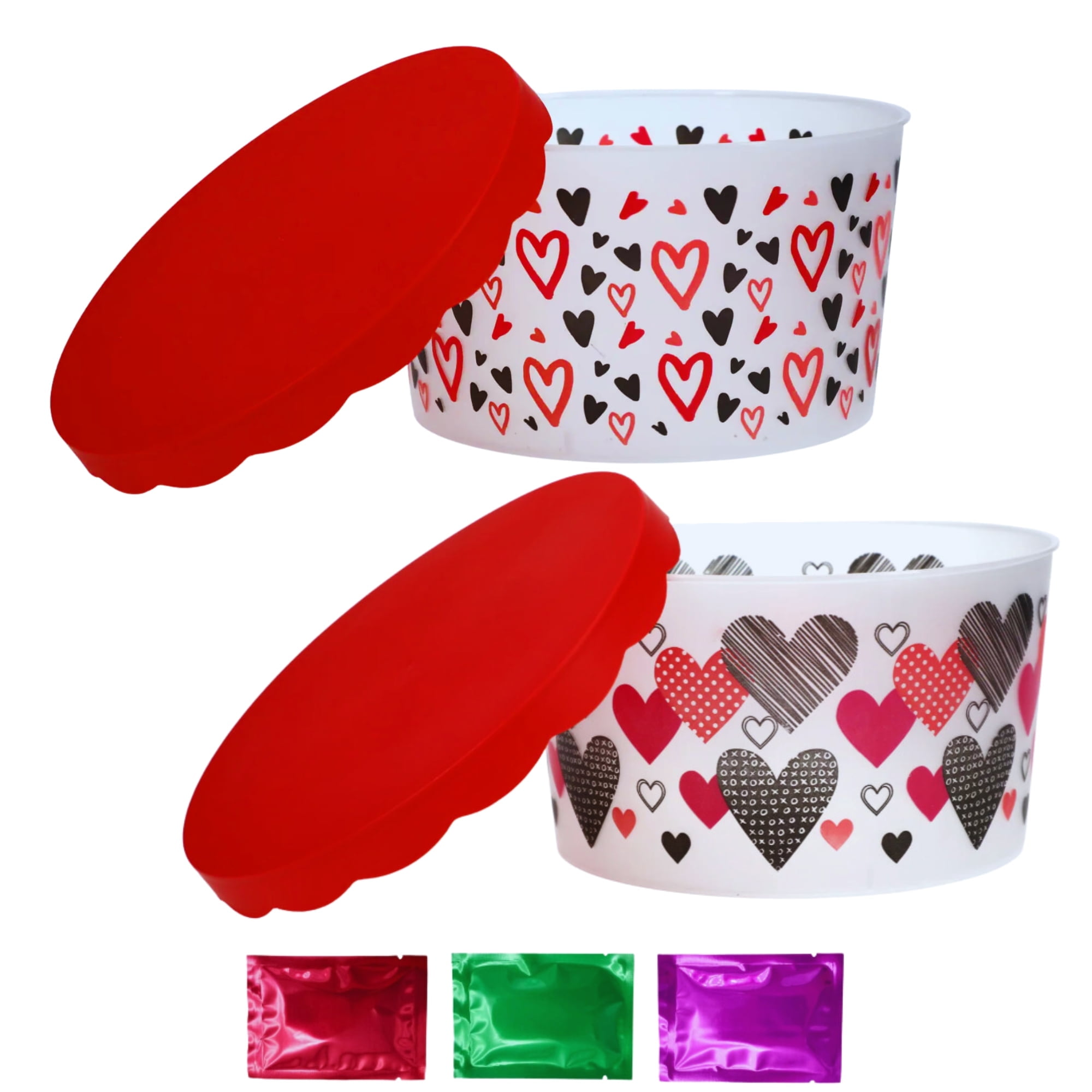 Valentine's Day Heart-Printed Plastic Food Storage Containers with Lids ...