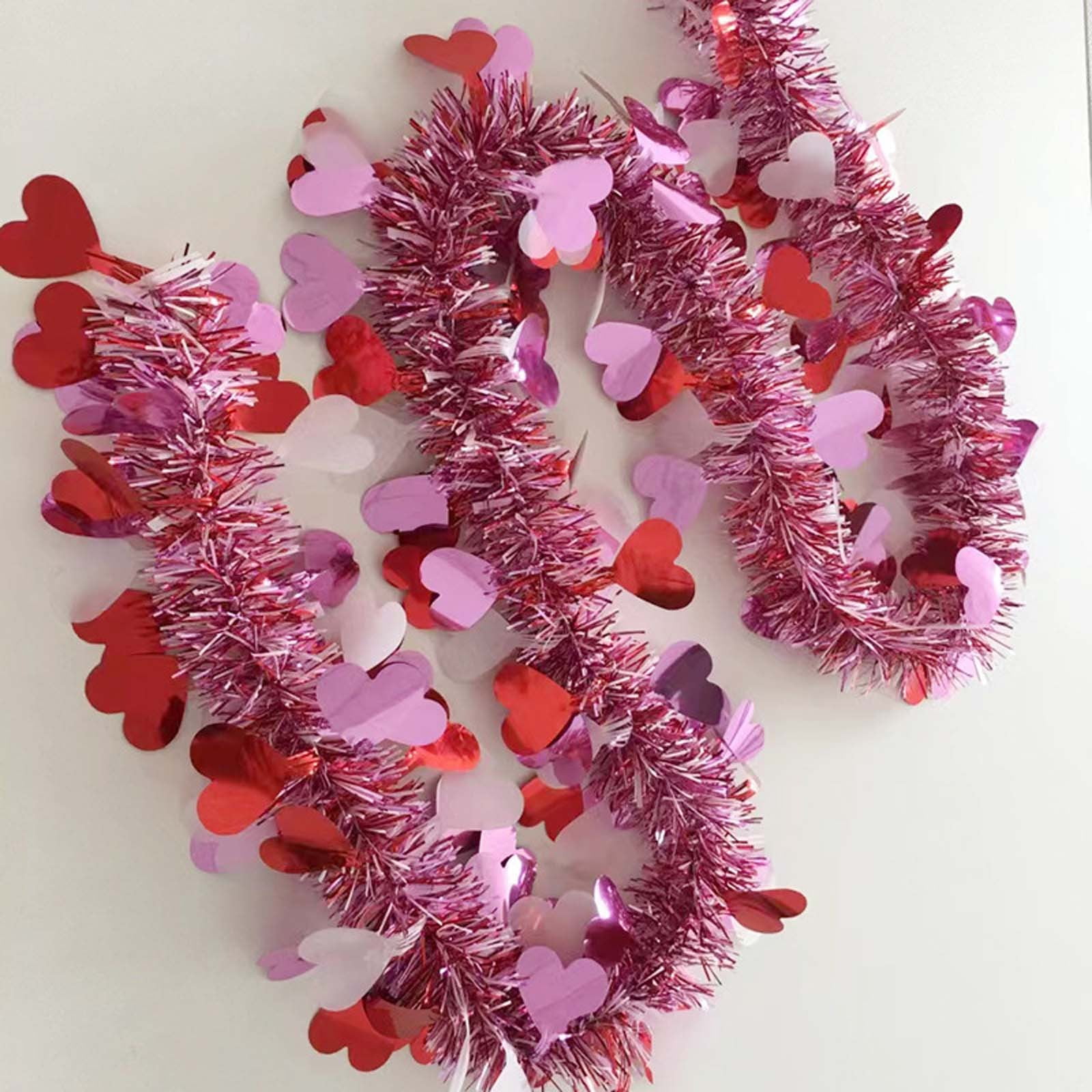 Valentine's Day Heart-Shaped Metallic Tinsel Garland - 2m Twisted Shiny ...
