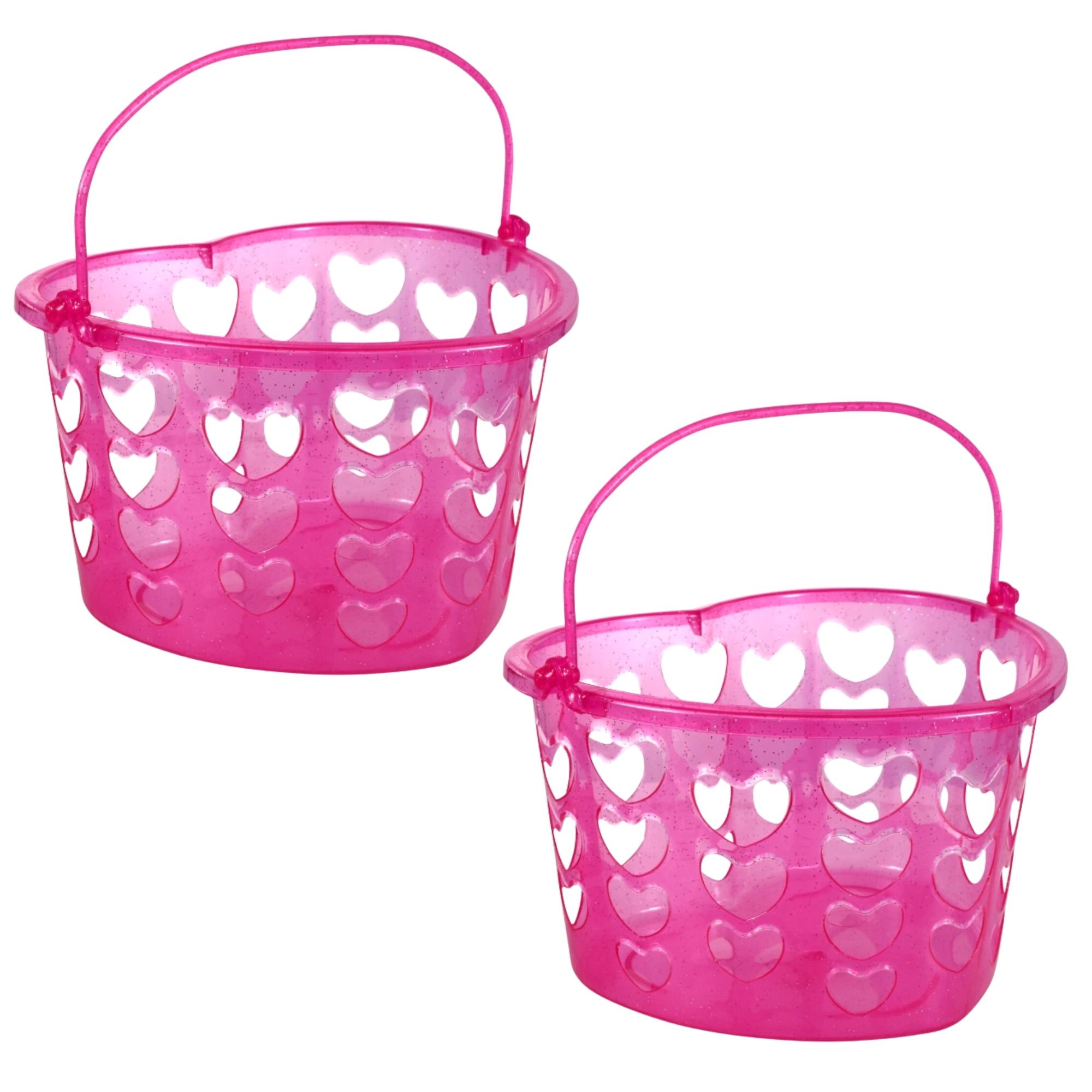 Valentine's Day Heart Shaped and Slotted Baskets with Handles 2pcs Pink ...