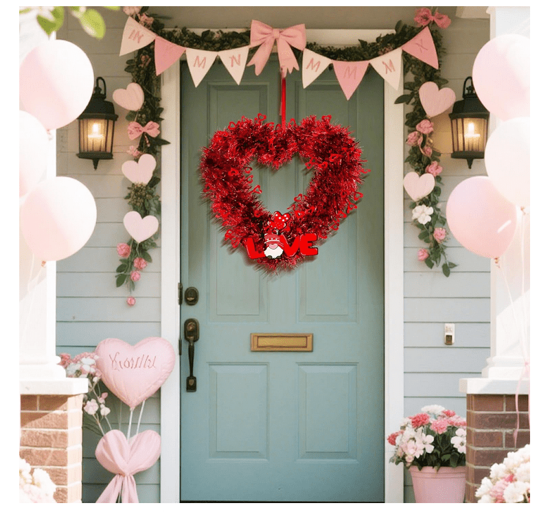 Valentine’s Day Heart-Shaped Wreath – Red Garland Hanging Decoration ...