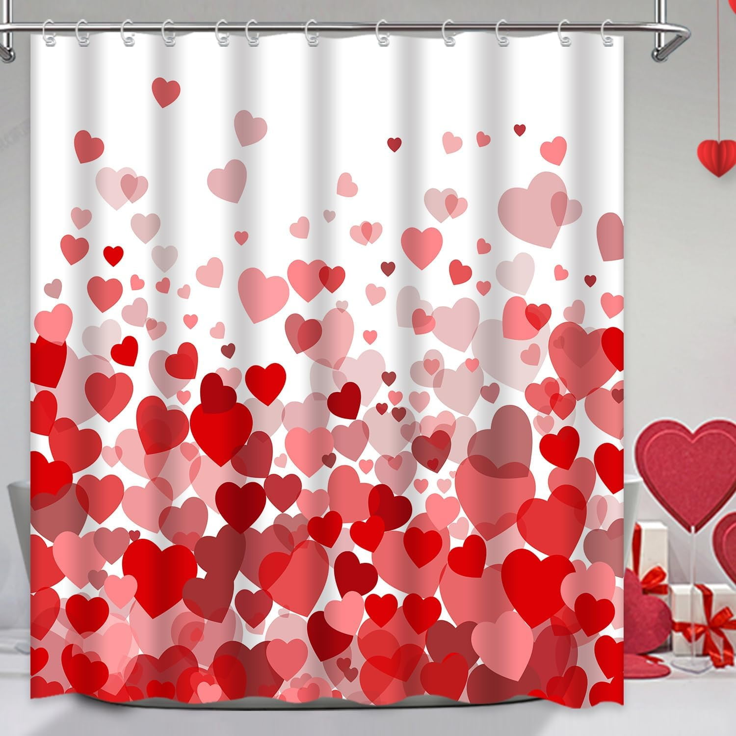 Valentine''s Day Heart Shower Curtain Red Pink Romantic Falling Heart ...