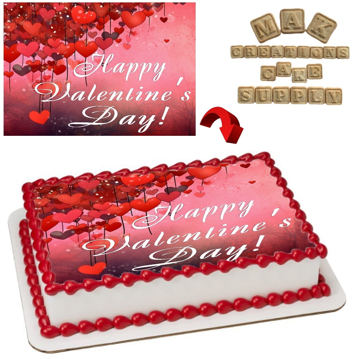 Valentine's Day Heart Strings Edible 1/4 Sheet Cake Topper - Walmart.com