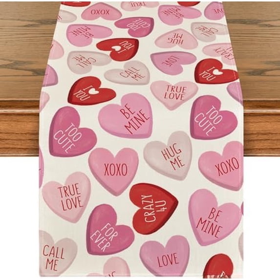Valentine's Day Heart Table Runner - Pink Love Theme 13x72 Inch Dining ...