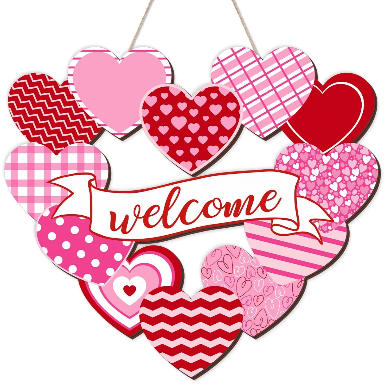 Valentine’s Day Heart Welcome Door Sign – Pattern Heart Shaped Hanging ...