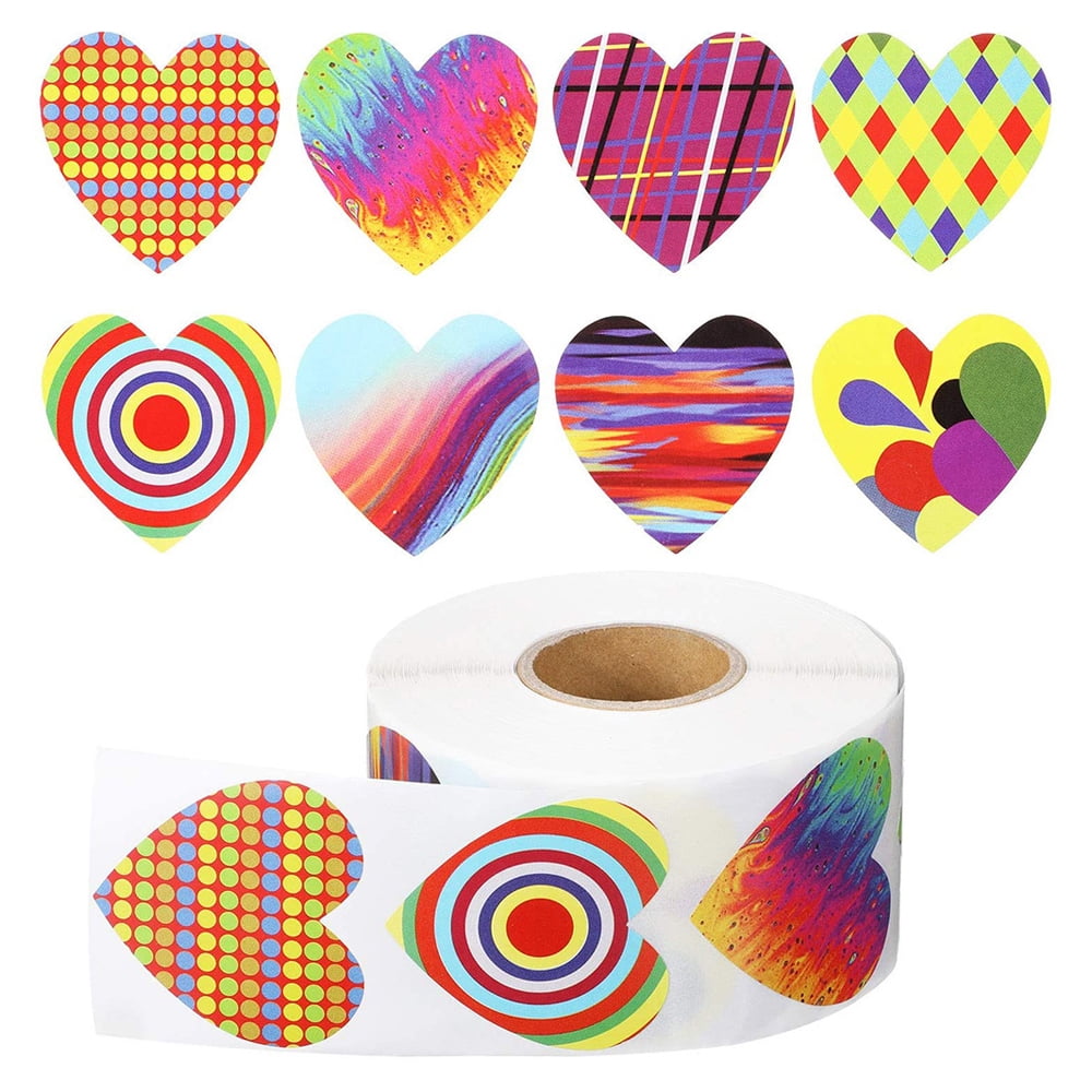 Valentine's Day Heart roll Stickers, 500 pcs Funky Colorful Heart ...