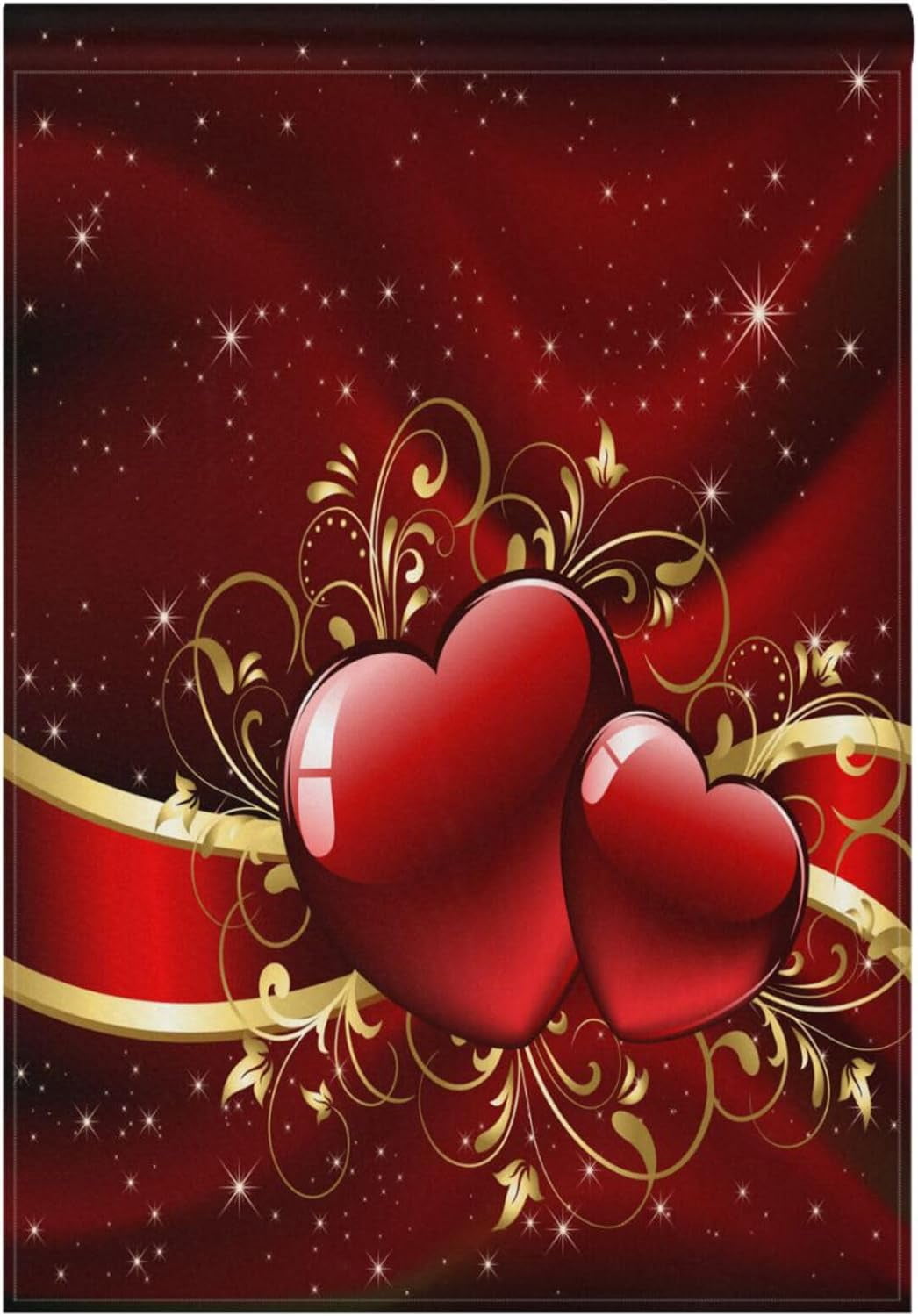 Valentine''s Day House Flag 28 x 40 Double Sided, Red Hearts Golden Bow ...