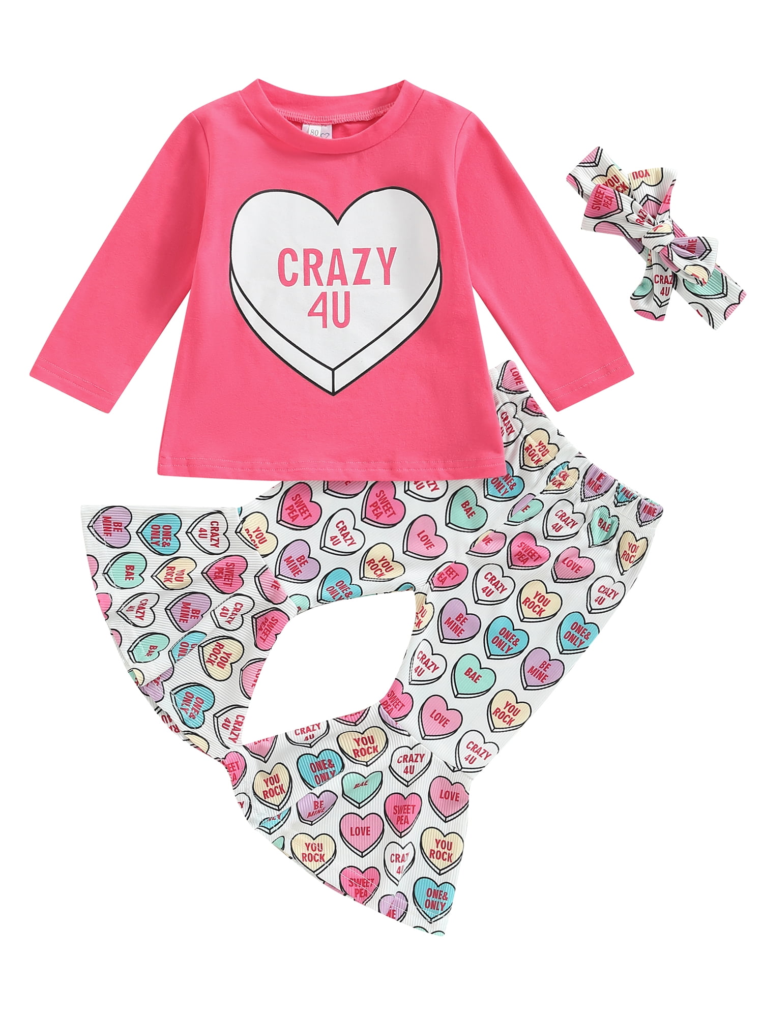 Valentine's Day Kids Girls Clothes Set Long Sleeve Crew Neck T-Shirts Letter Heart Print Flare ...