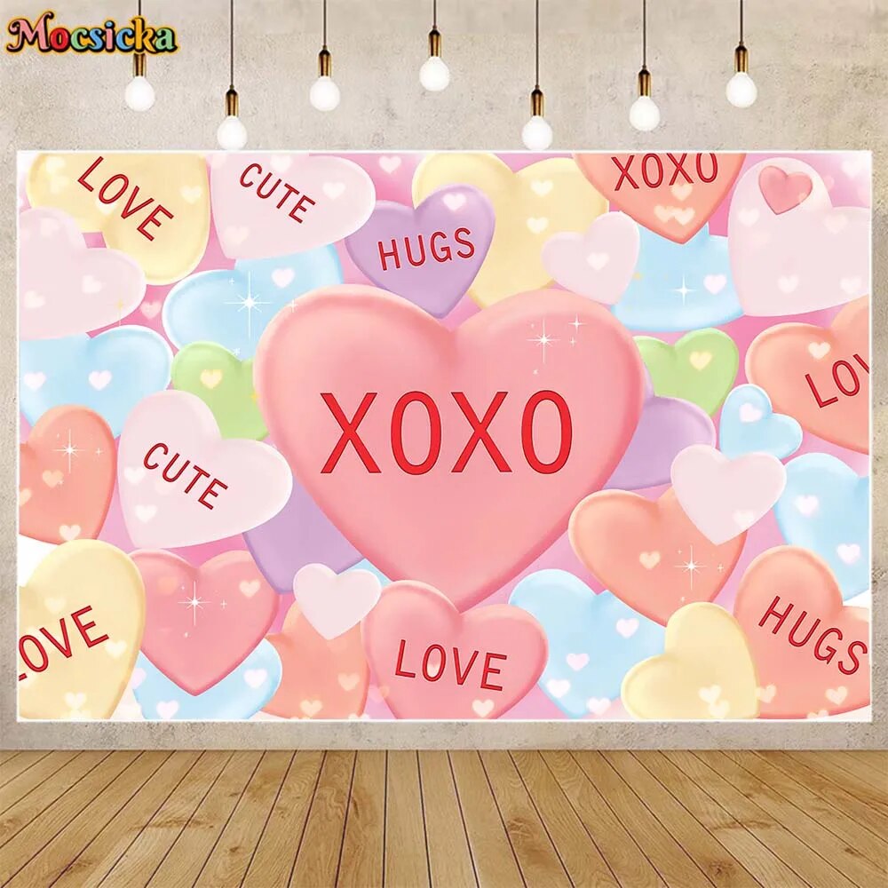 Valentine's Day Kiss and Hugs Backdrop for Photography Color Love Heart ...