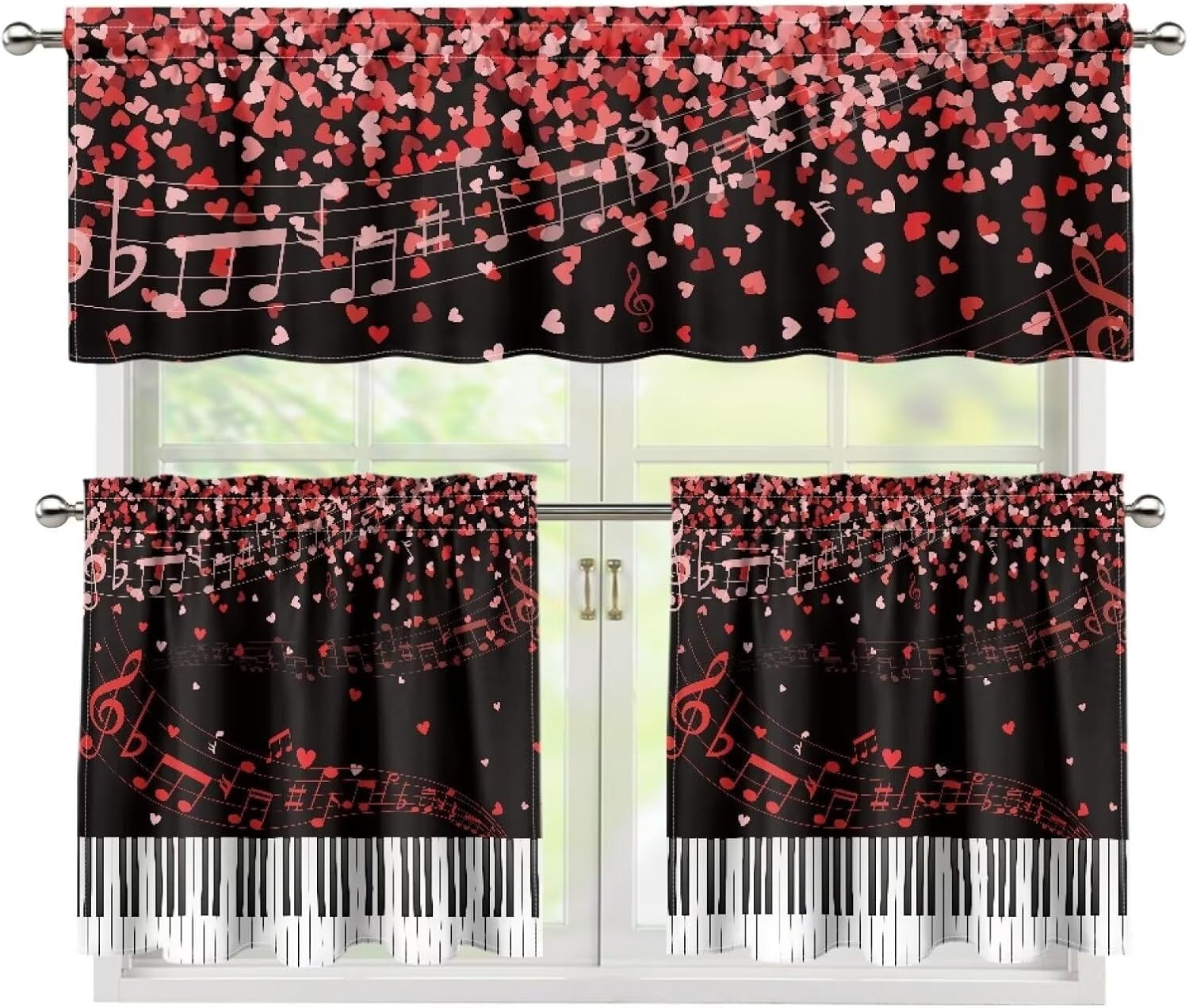 Valentine''s Day Kitchen Curtains 24 Inch Length Sets, Red Heart ...