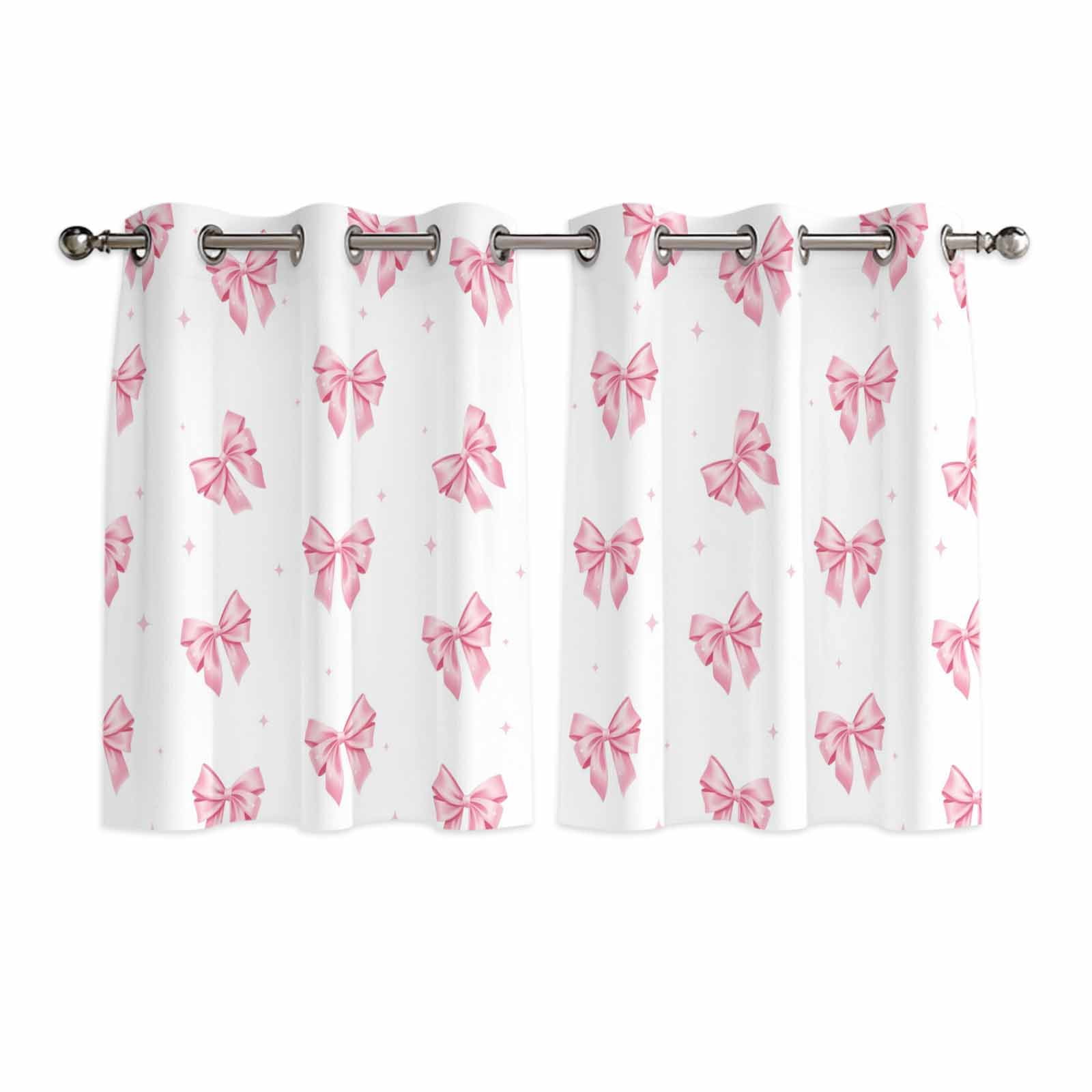 Valentine's Day Kitchen Curtains Window Panels, Pink Bows Shining Stars ...