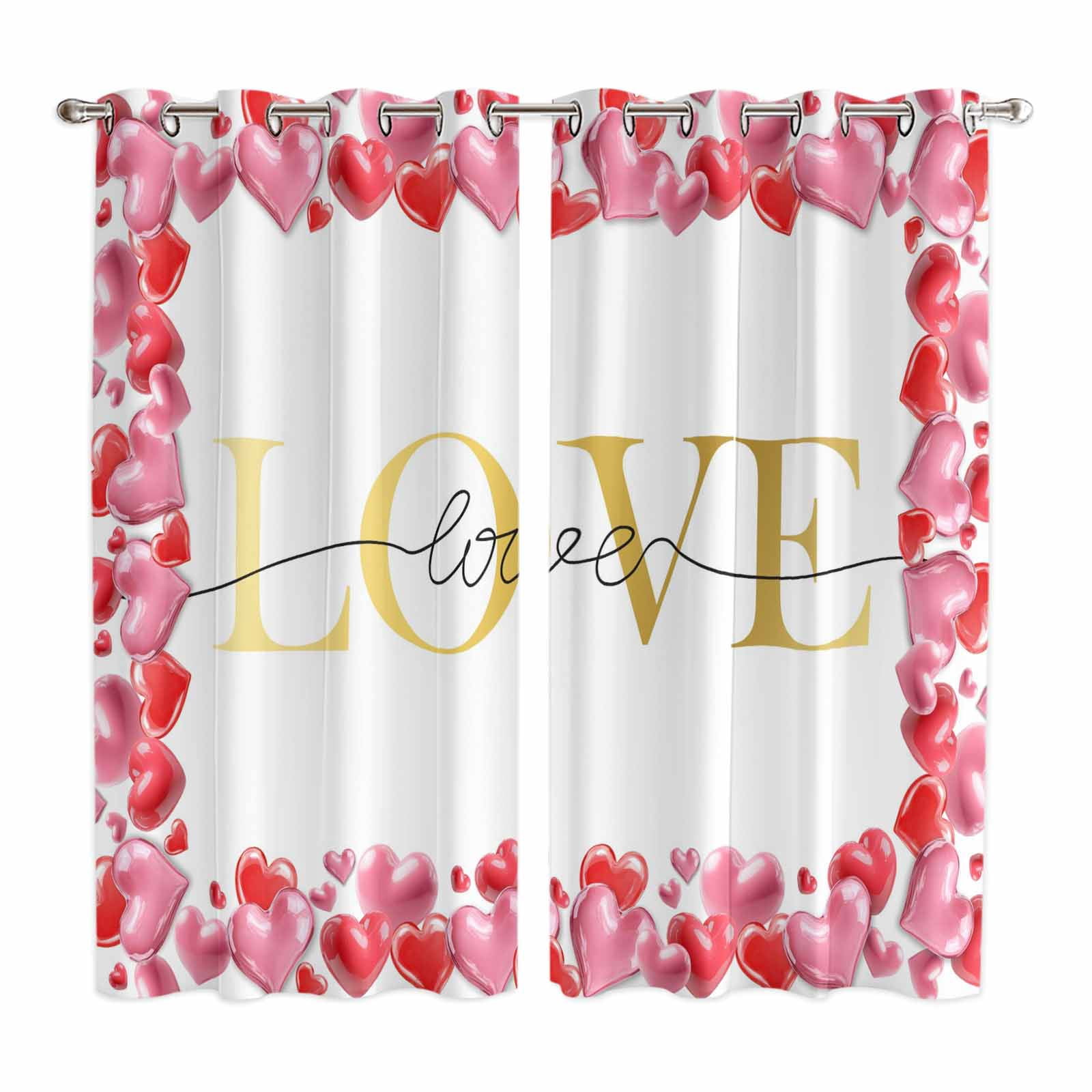 Valentine's Day Kitchen Curtains Window Panels, Pink Love Heart Modern ...