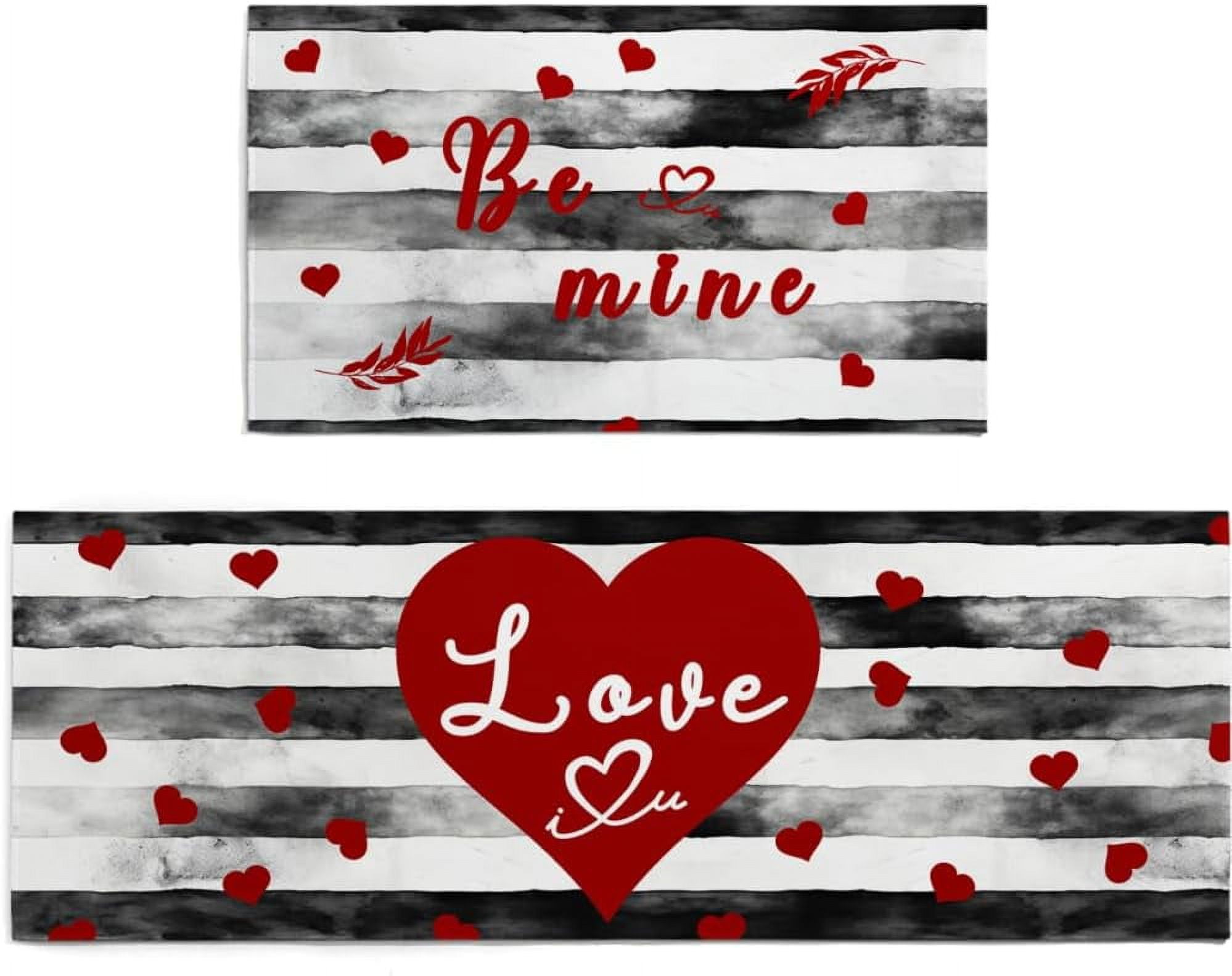 Valentine''s Day Kitchen Rugs and Mats, Holiday Love Heart Pattern ...