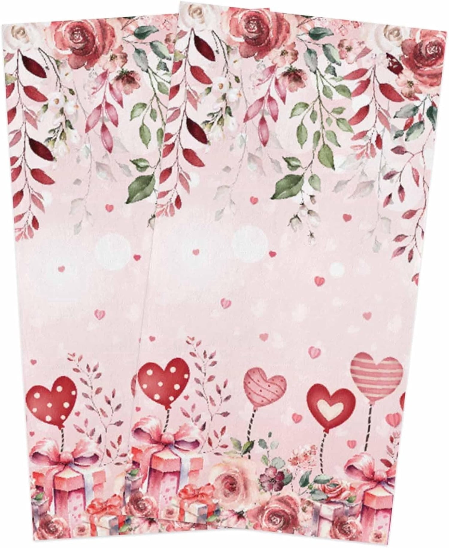Valentine's Day Kitchen Towels Set of 2 Pink Love Heart Dish Towels and ...