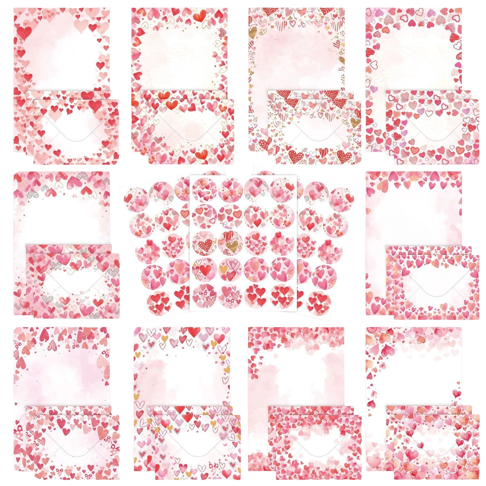 Valentine's Day Letter Paper Set With Double-Sided Romantic Heart ...