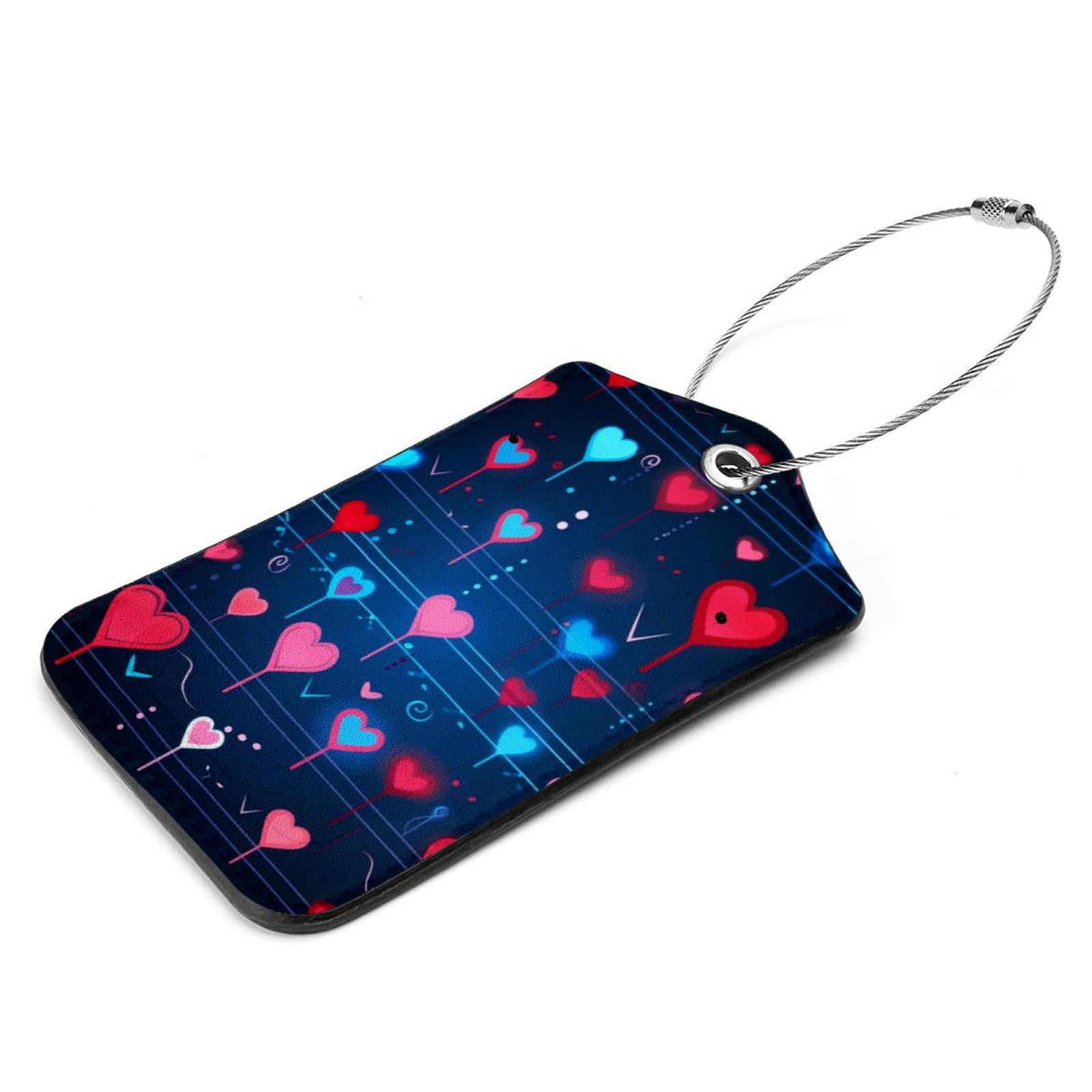 Valentine's Day Love Heart EKG Pattern 2 PCS Luggage Tags Suitcases PU ...