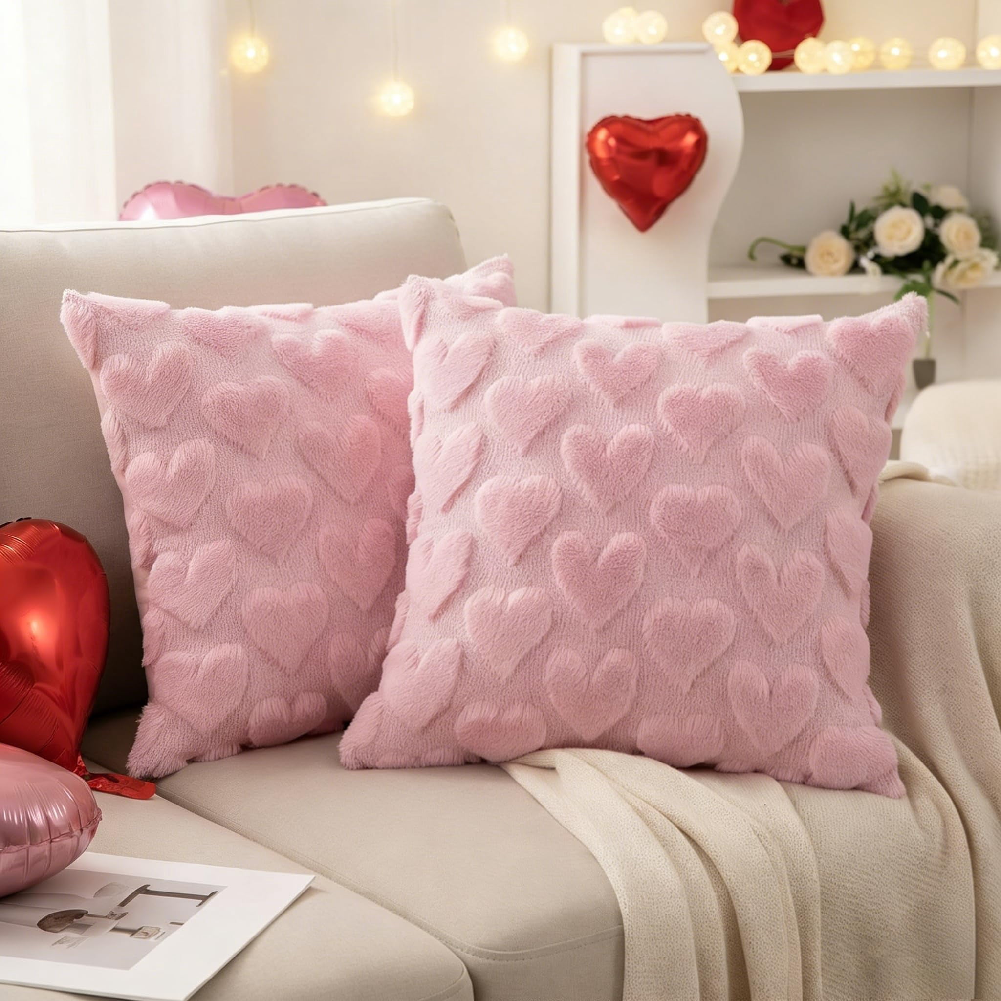Valentine's Day Love Heart Throw Pillow Cover Set of 2, 18 x 18 Inch ...