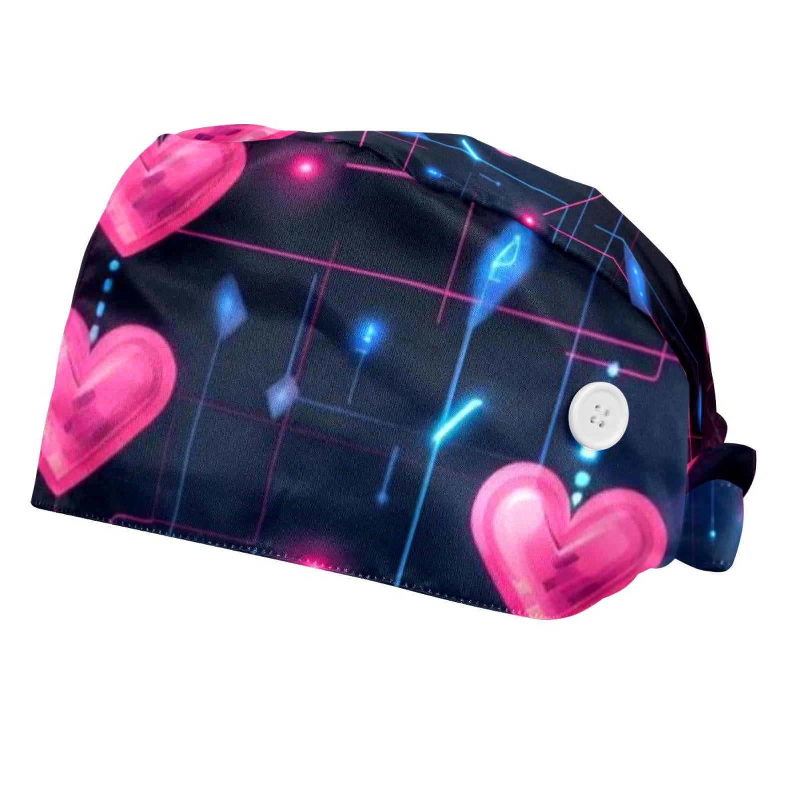 Valentine's Day Love Heartbeat Adjustable Women Working Caps with Buttons One Size Fits All, 2 ...