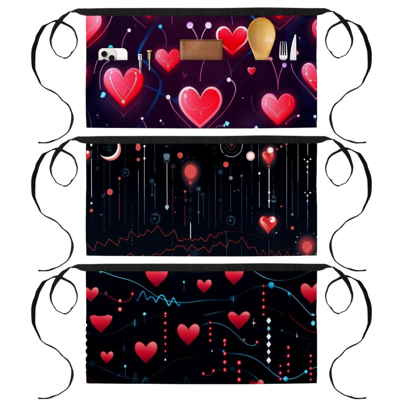 Valentine's Day Love Heartbeat Server Aprons 3 Pack Waitress Aprons ...