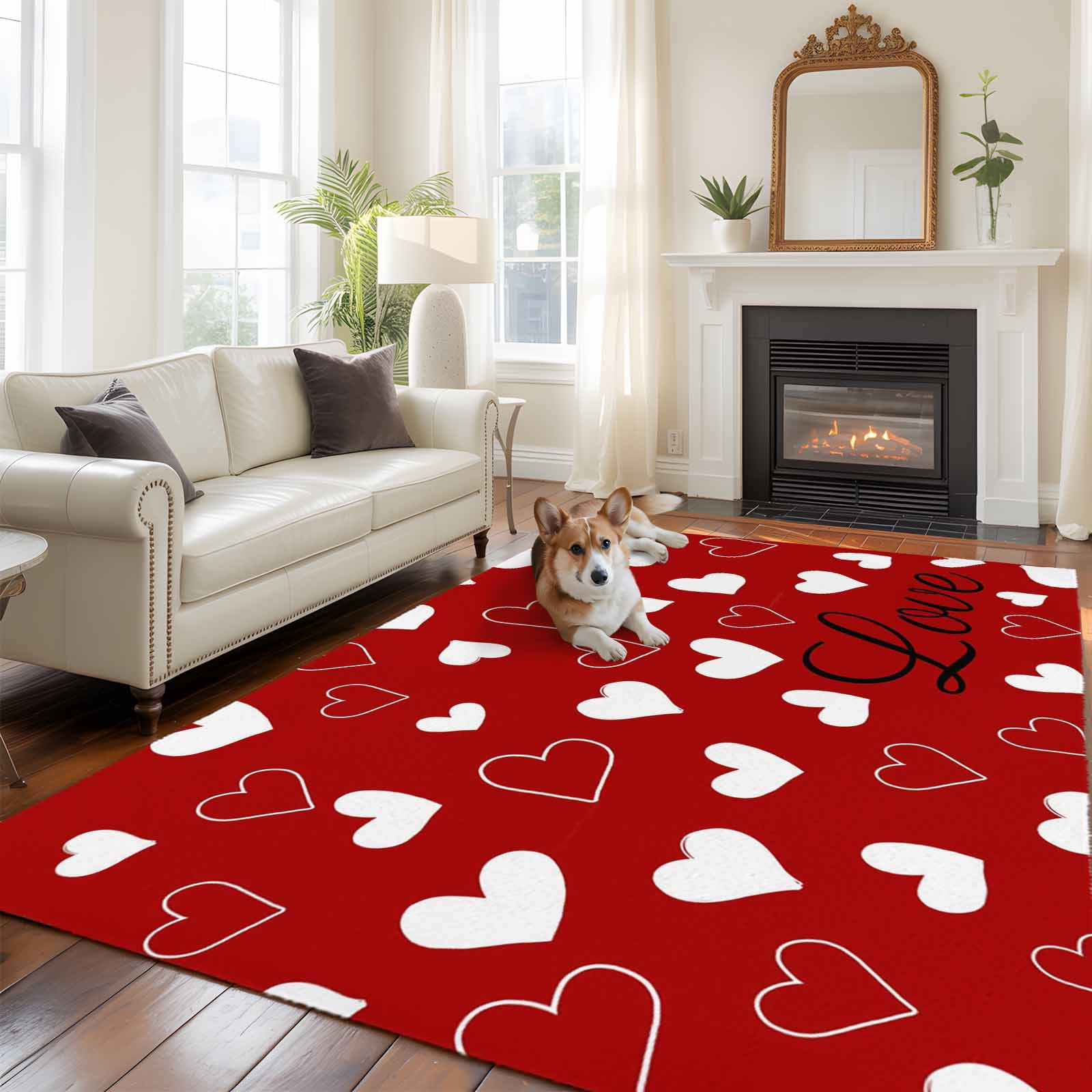 Valentine's Day Love Large Area Rugs 8x10 ft White Heart Red Background ...