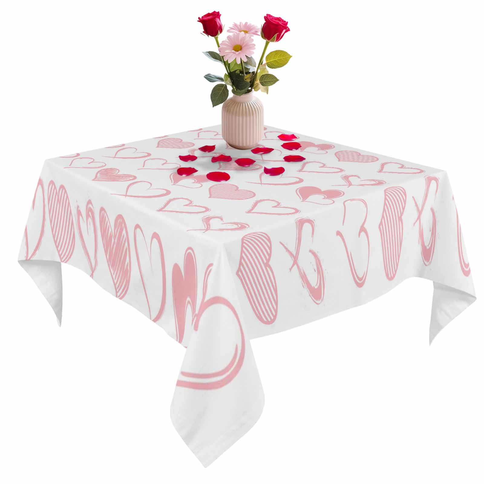 Valentine's Day Love Square Tablecloth Pink Heart Decoration Abstract ...