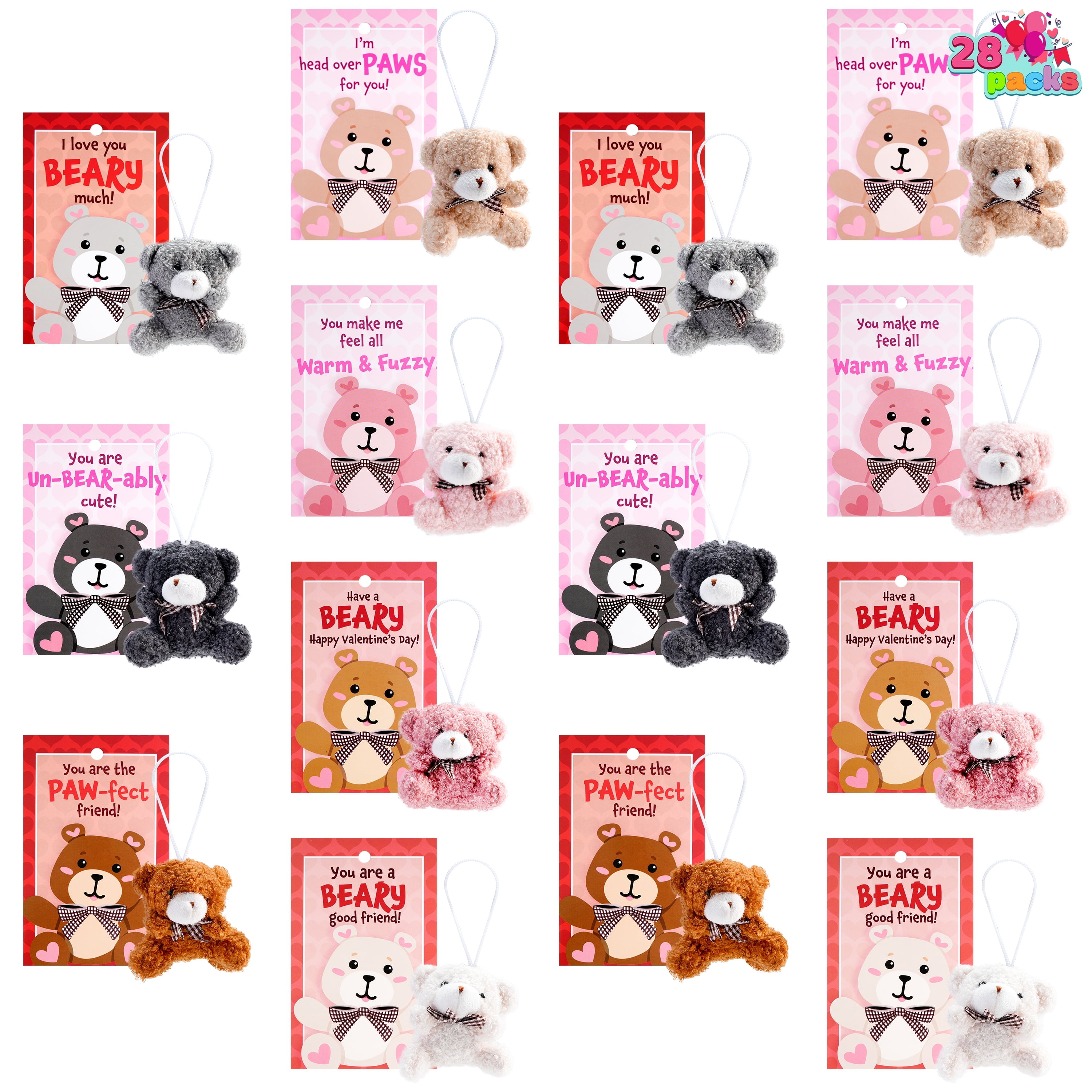 Joyfy 28 Packs Valentines Day Gifts Cards for Kids with Animal Plush ...