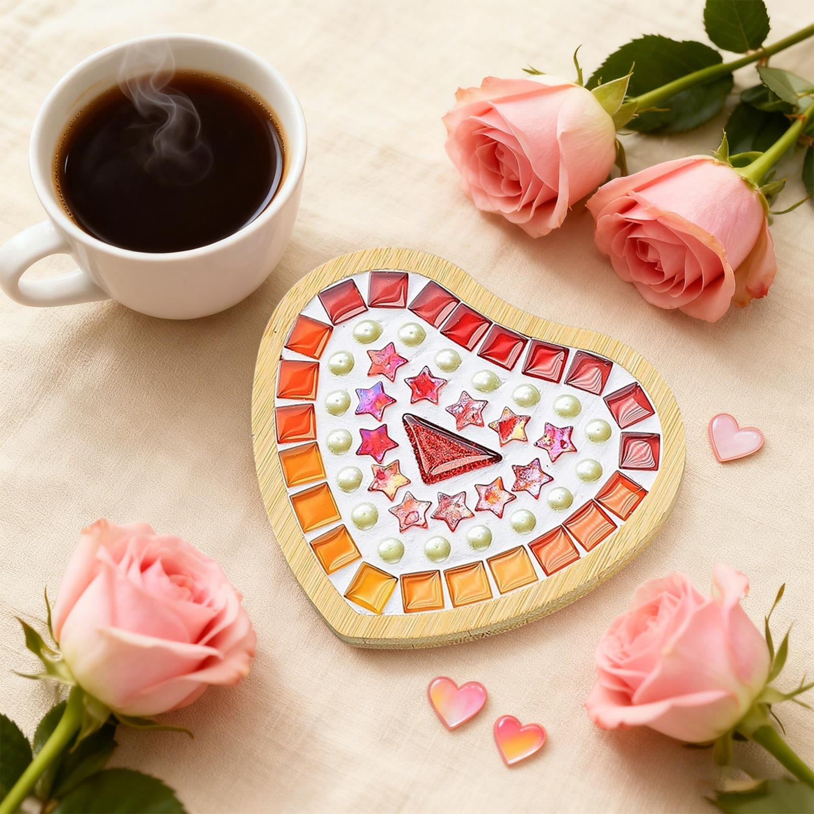 Valentine's Day Mosaic Craft Kit, DIY Wooden Coaster Set with Mixed ...