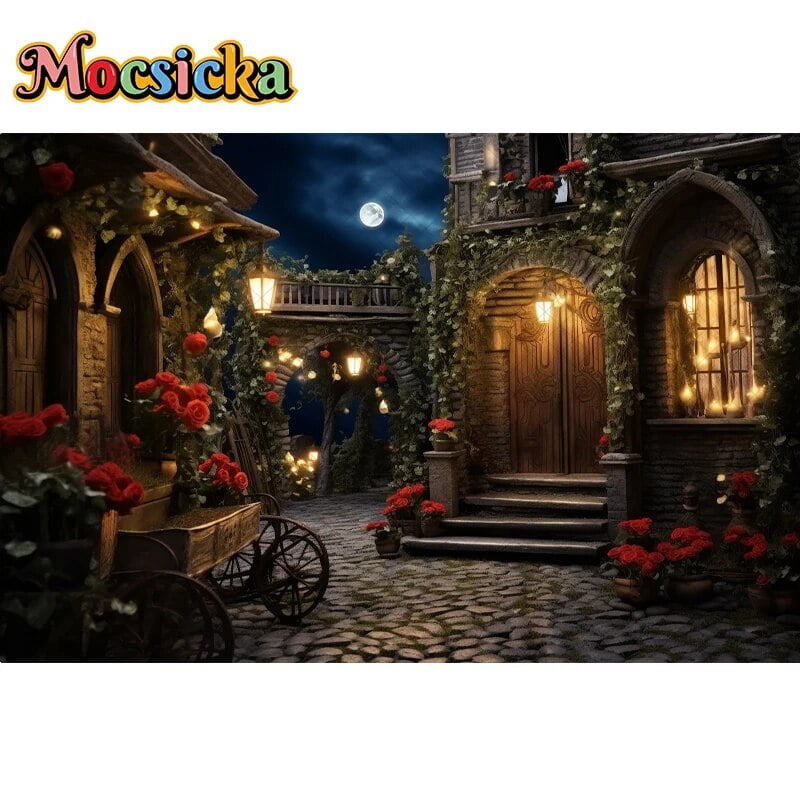 Valentine's Day Night Vintage Castle Photo Backdrop February 14 Red ...