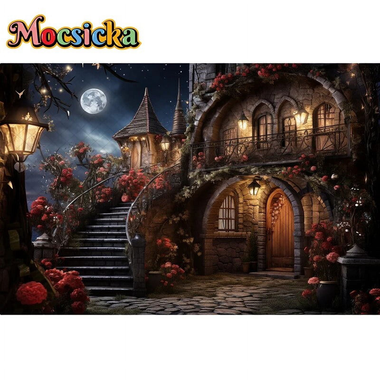 Valentine's Day Night Vintage Castle Photo Backdrop February 14 Red ...