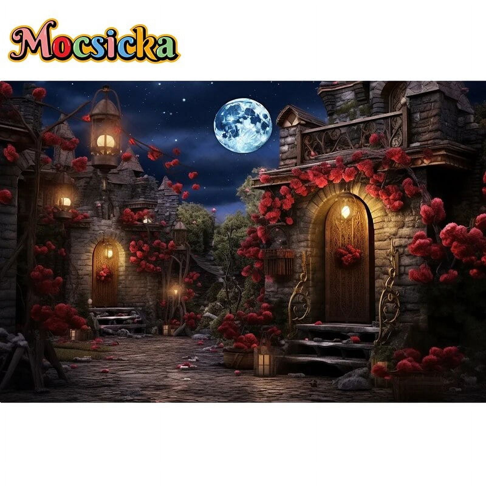 Valentine's Day Night Vintage Castle Photo Backdrop February 14 Red ...