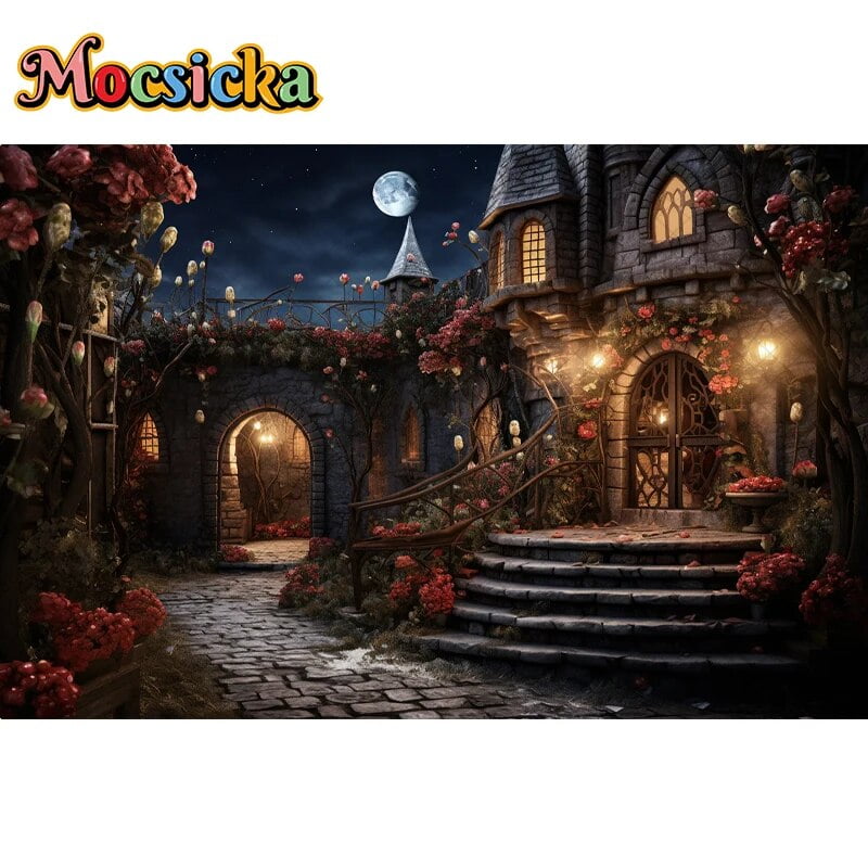 Valentine's Day Night Vintage Castle Photo Backdrop February 14 Red ...