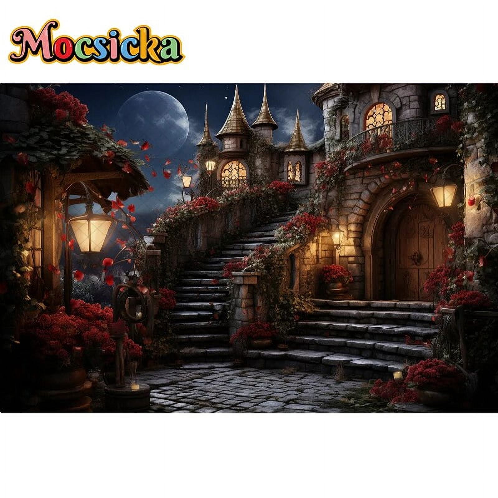 Valentine's Day Night Vintage Castle Photo Backdrop February 14 Red ...