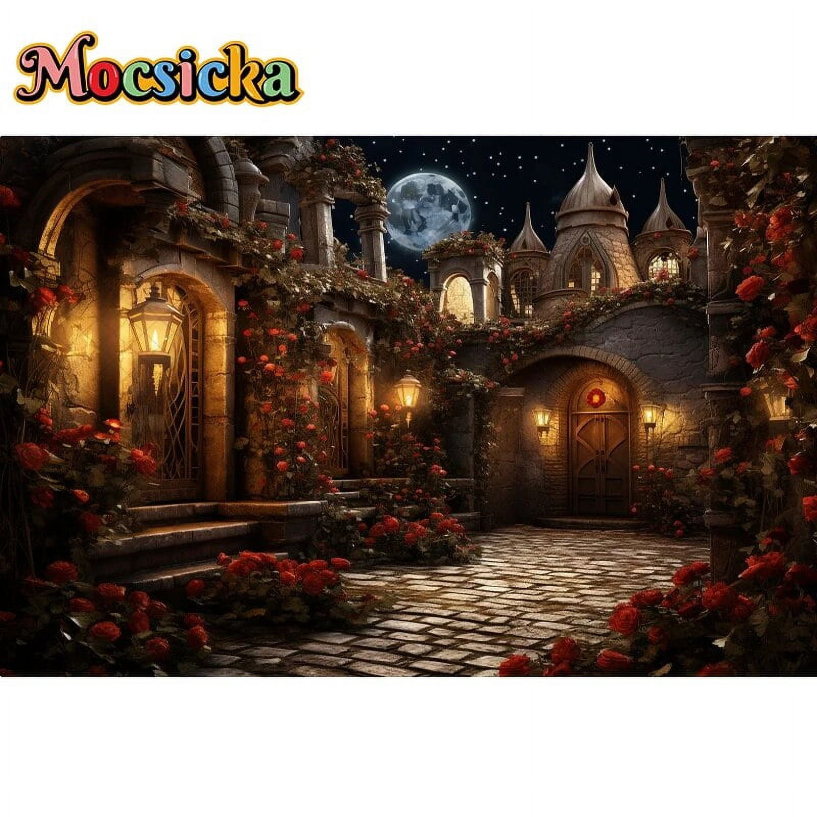 Valentine's Day Night Vintage Castle Photo Backdrop February 14 Red ...