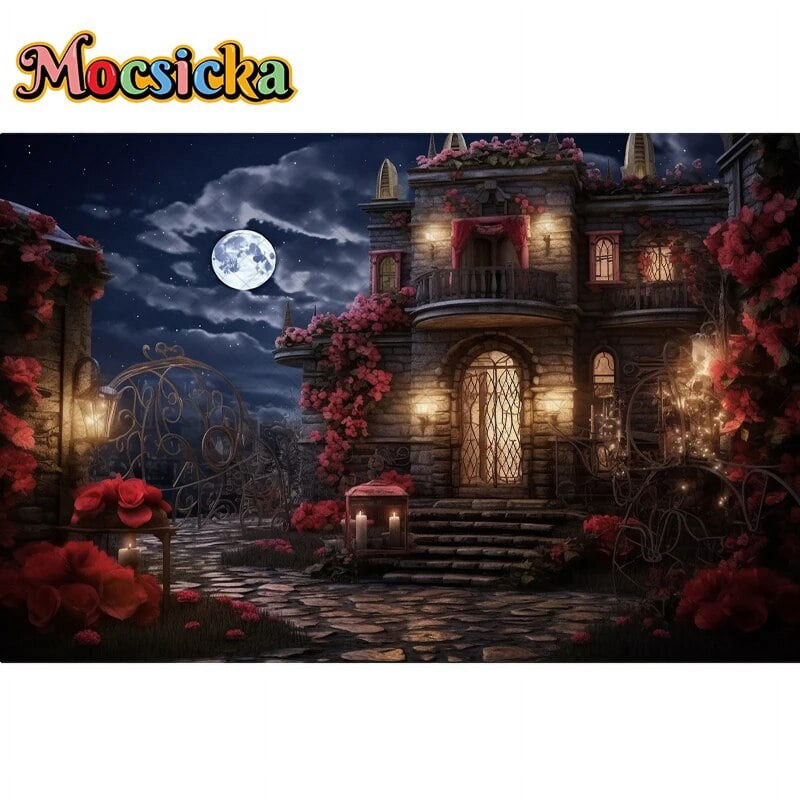 Valentine's Day Night Vintage Castle Photo Backdrop February 14 Red ...