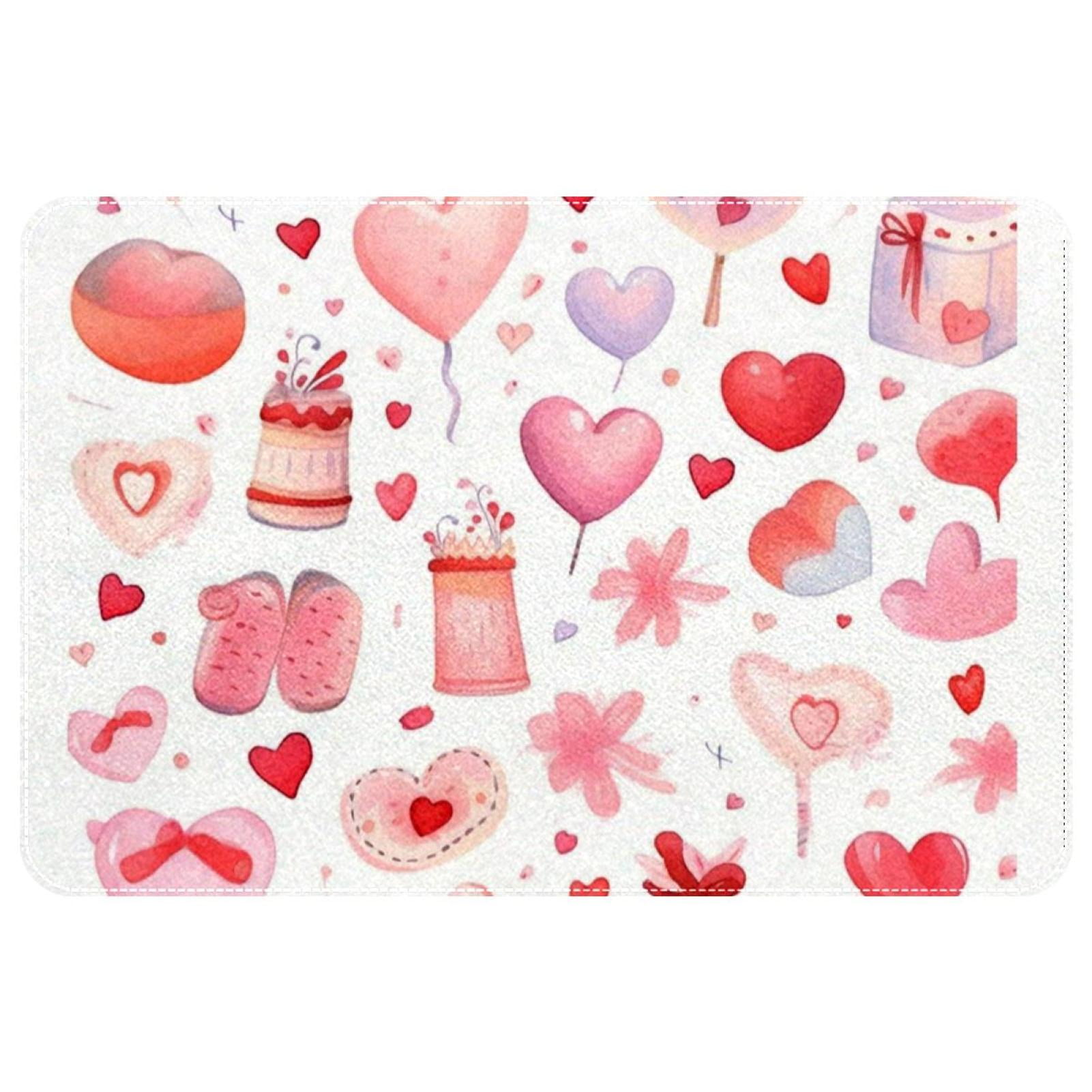 Valentine's Day Non-Slip Polyester Bath Rug, Machine Washable Area Rugs ...