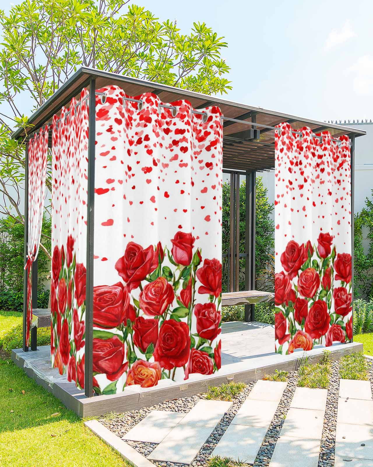 Valentine's Day Outdoor Curtains for Patio, Red Roses Love Heart ...