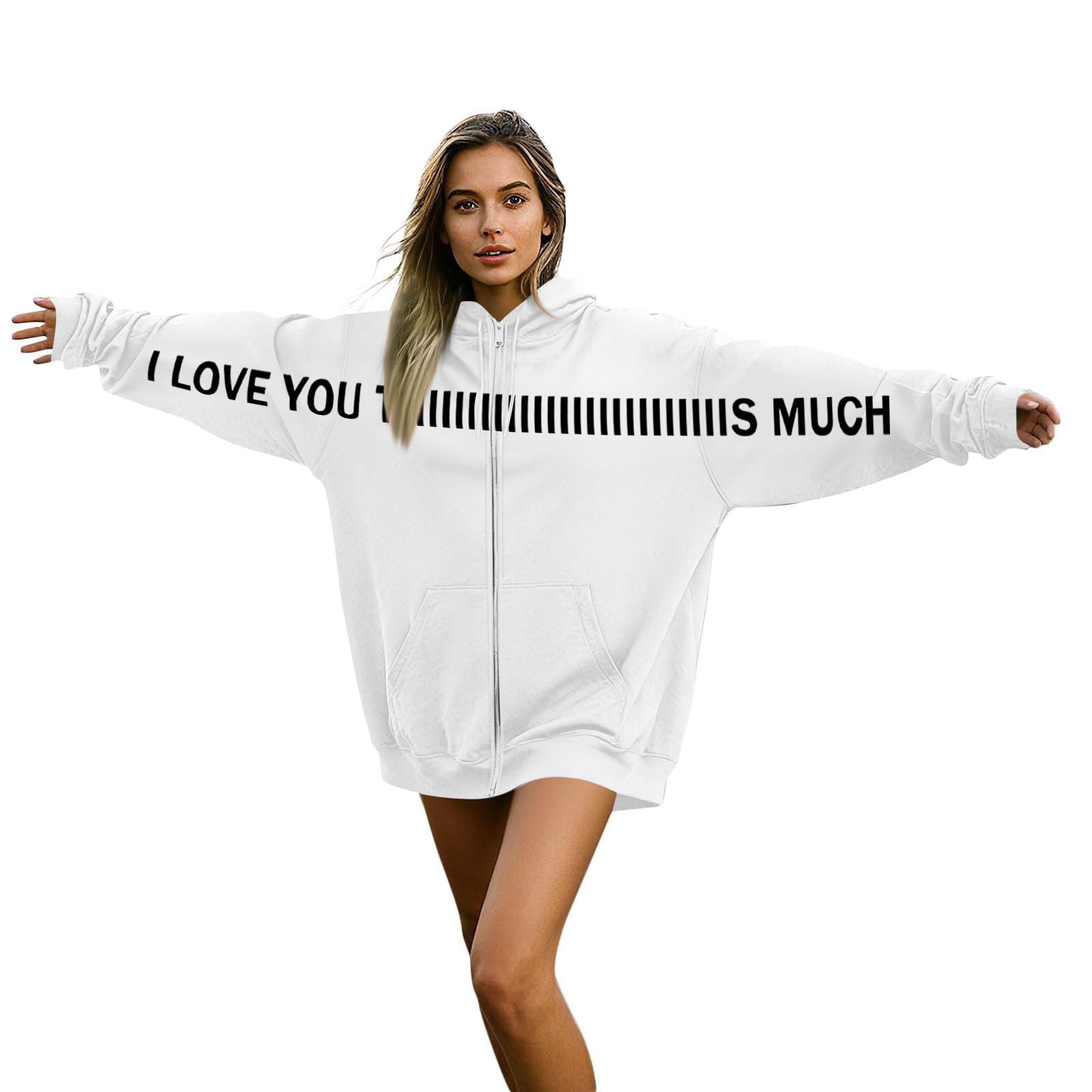Valentine's Day Oversized Hoodies Womens I Love You This Much Hoodie ...
