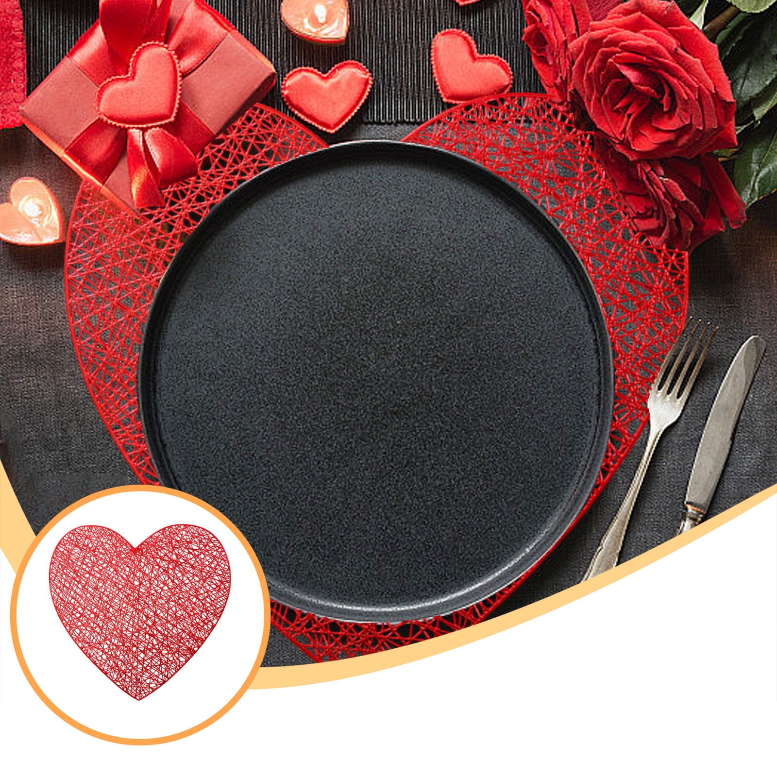 Valentine's Day PVC Placemats - Heart-Shaped, Non-Slip, Heat & Water ...