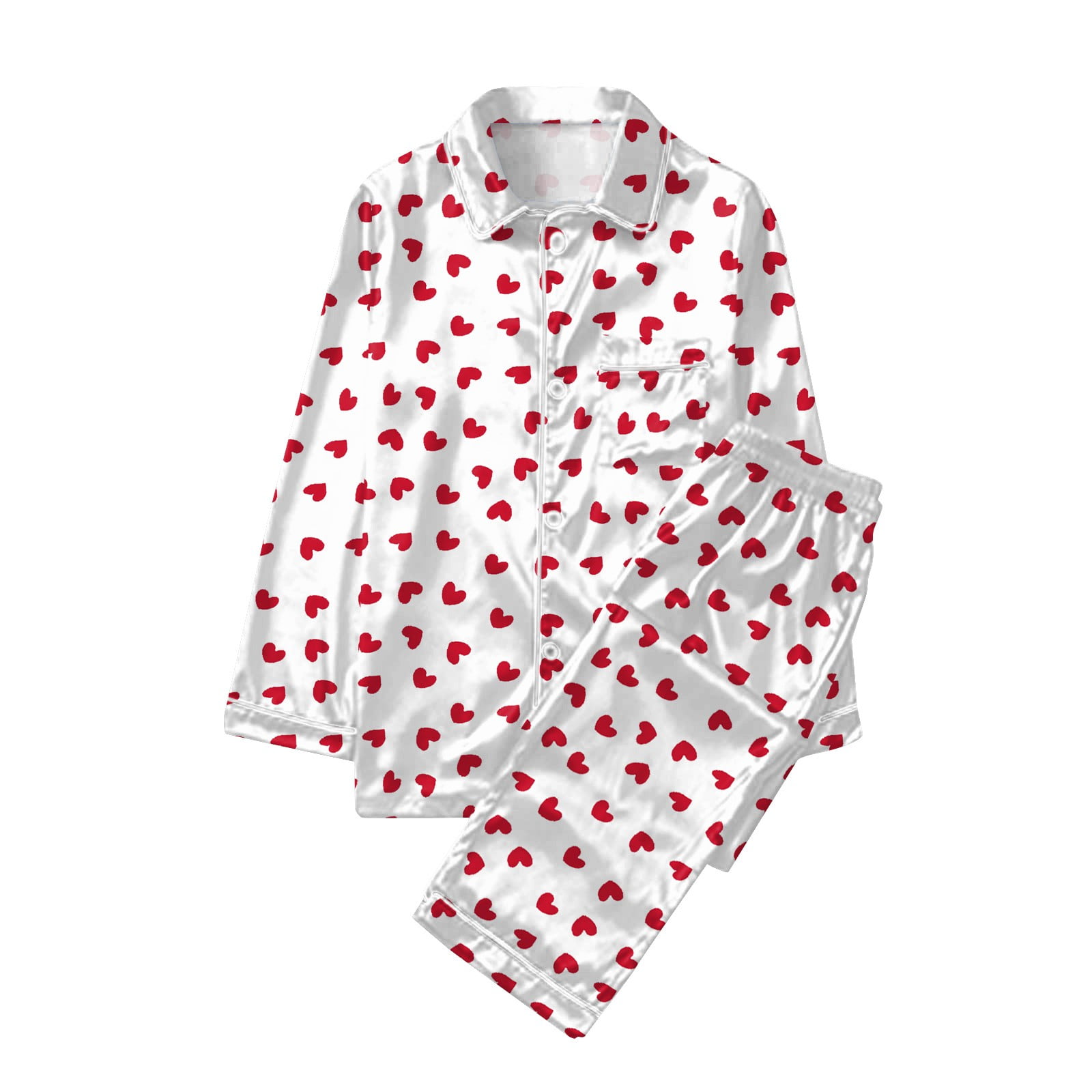 Valentine's Day Pajamas Sets for Women Cotton Button Down Pj Set Cute Heart Print Long Sleeve ...