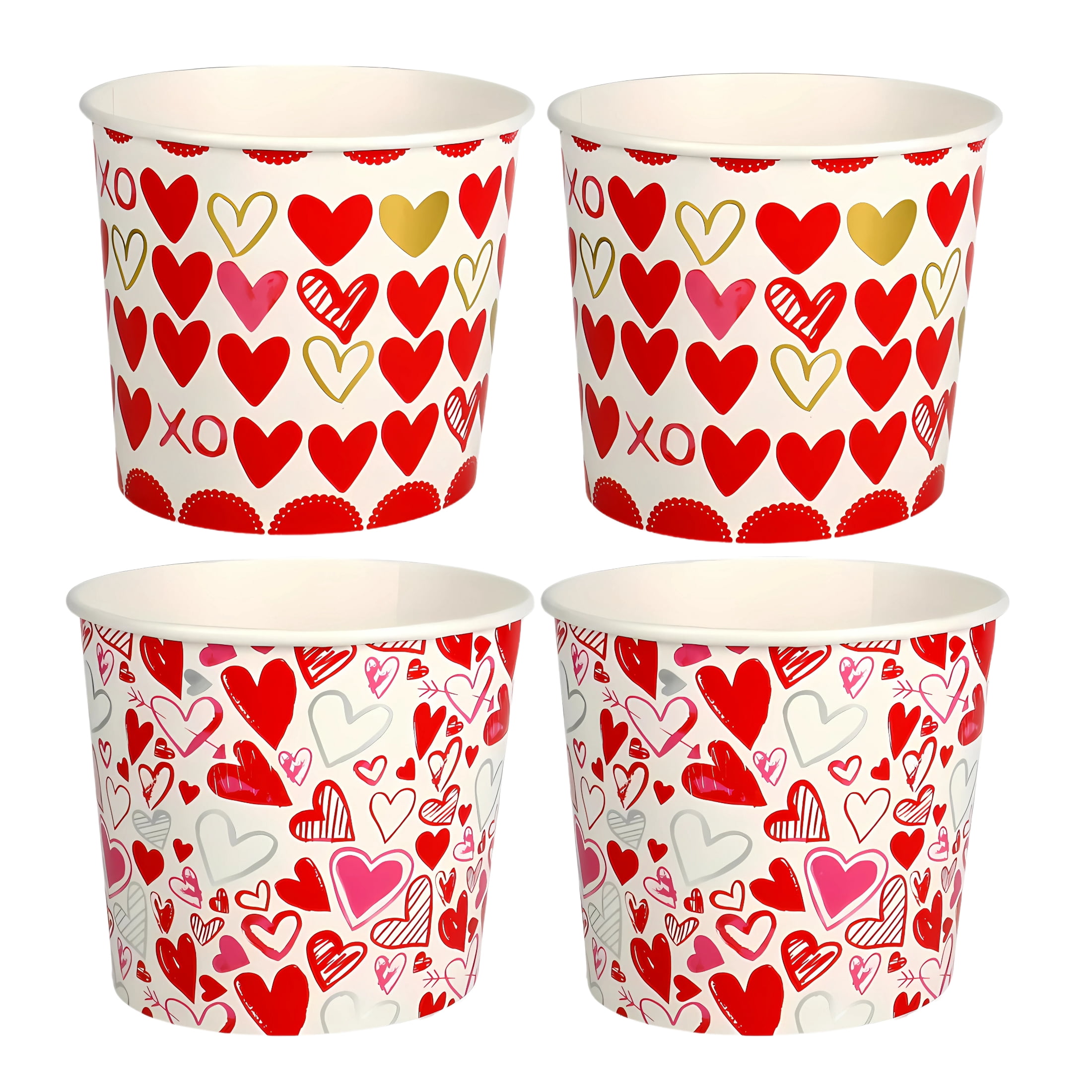 Valentine's Day Paper Popcorn Buckets 6.75x5.9 Inches Hearts Treat ...